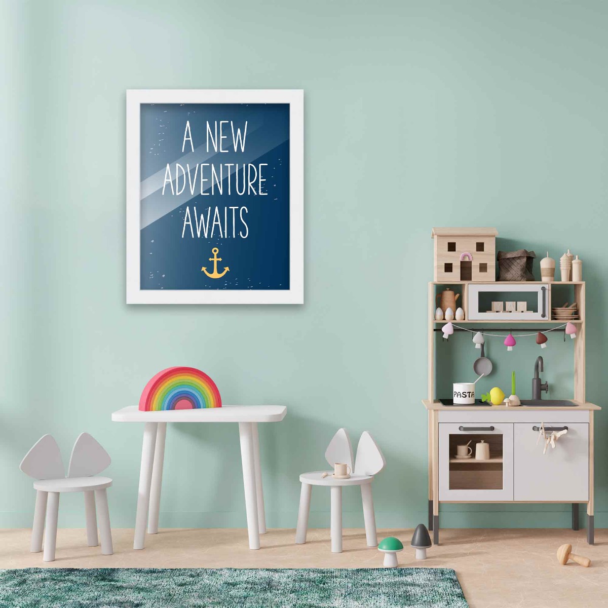 8x10 Framed Art Adventure Boy New Adventure Awaits Poster in White Wood ...