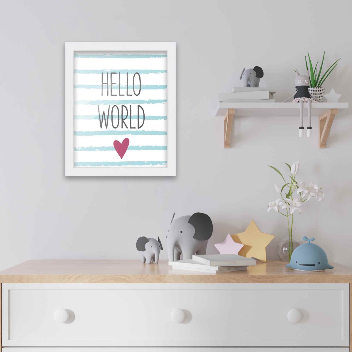 8x10 Framed Adventure Girl Hello World Poster in White Wood Frame