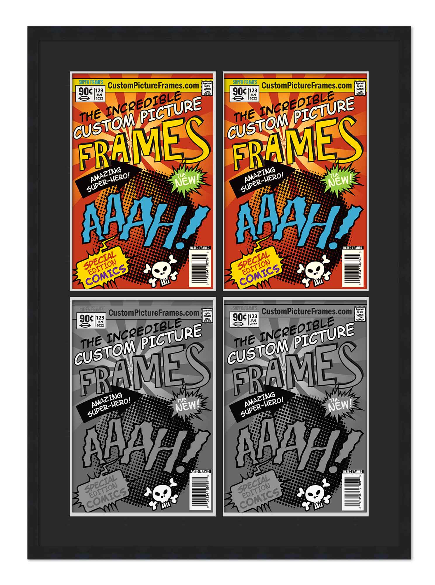 Black 2x2 Comic Book Frame for 4 Comic Books | Frames for Comic Books