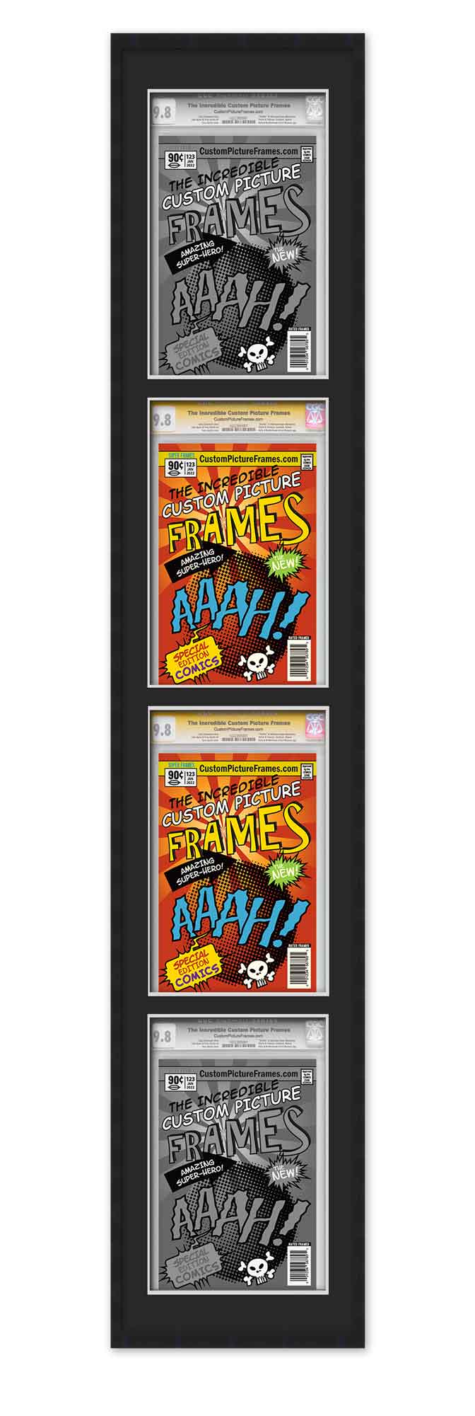 Black Graded Comic Book Frame for 4 Comic Books | Frames for CGC, CBCS ...