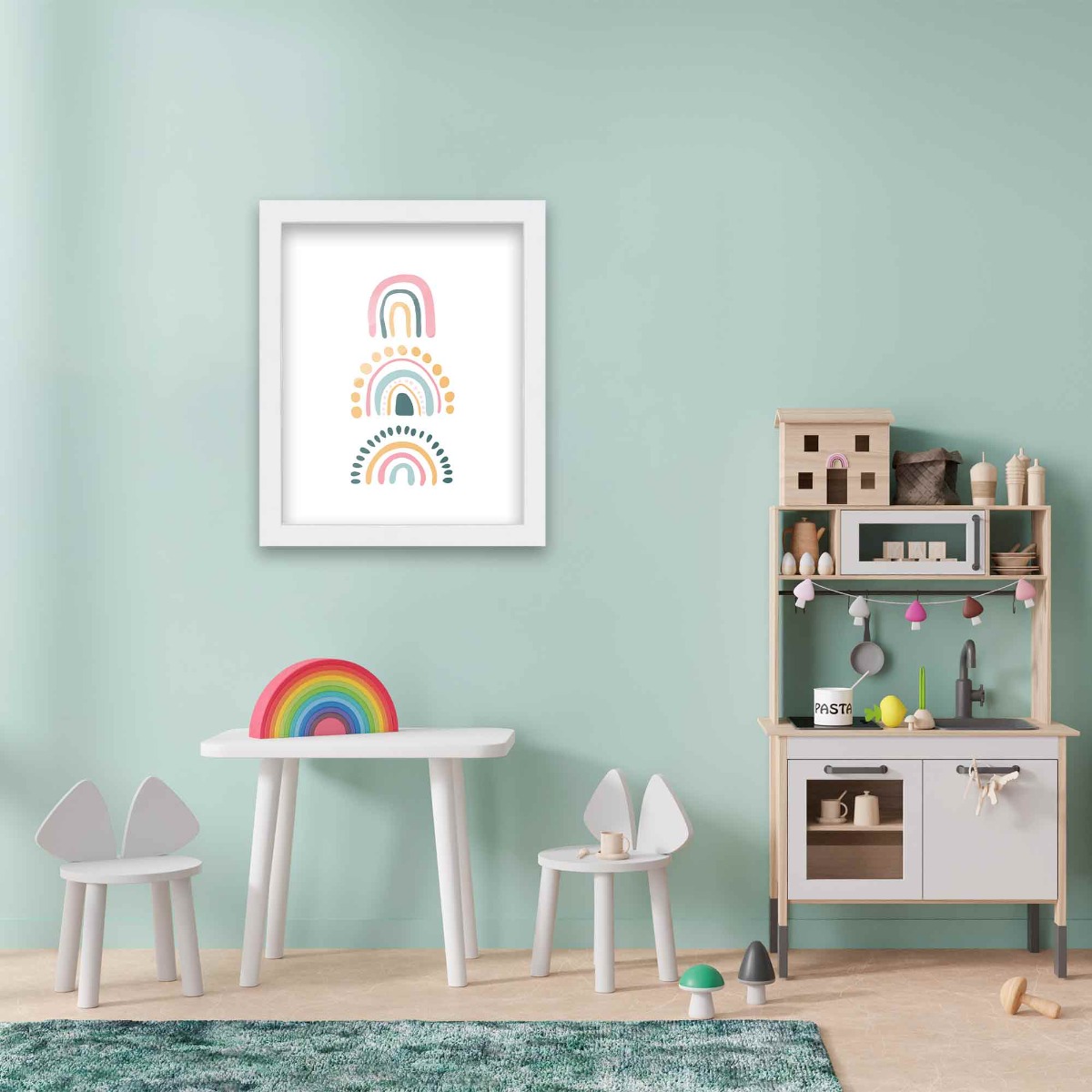 8x10 Framed Nursery Wall Art Boho Rainbow Poster In White Wood Frame