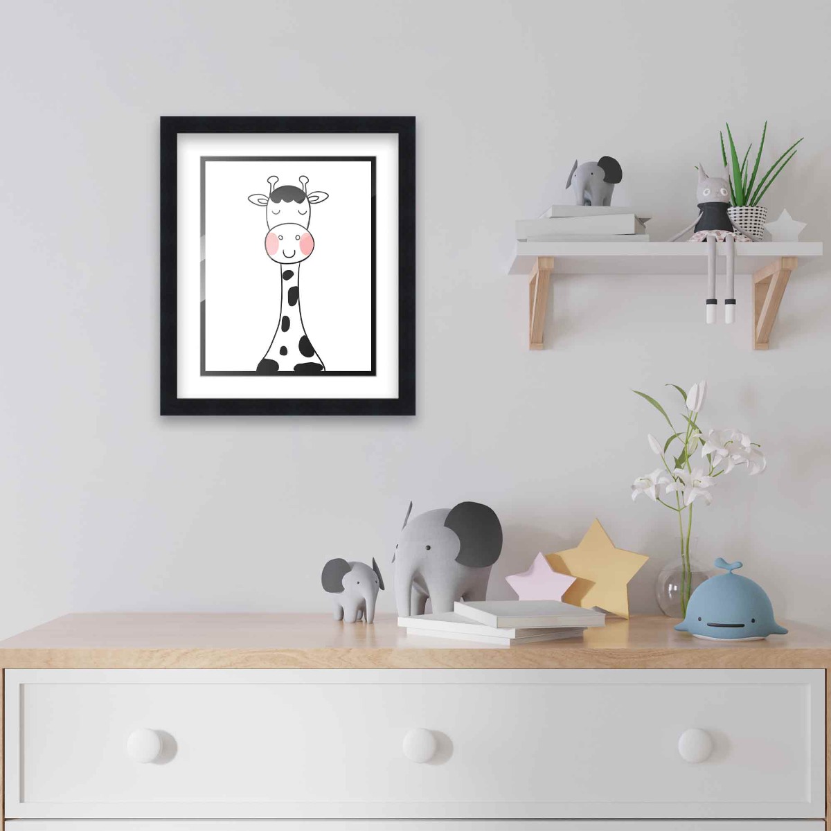 8x10 Framed Art Black & White Giraffe Poster with White Mat in a 10x12 ...
