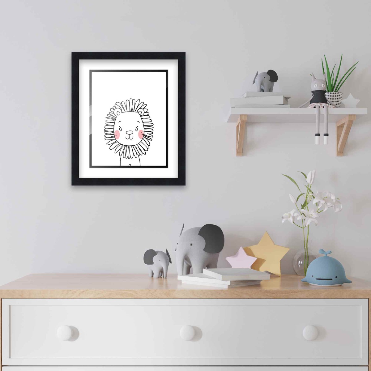 8x10 Framed Art Black & White Lion Poster with White Mat in a 10x12 ...
