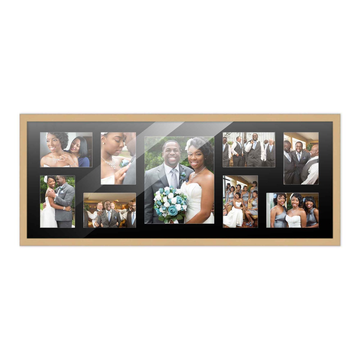 12x32 Wood Collage Frame - With Mat to Display 9 Pictures ...