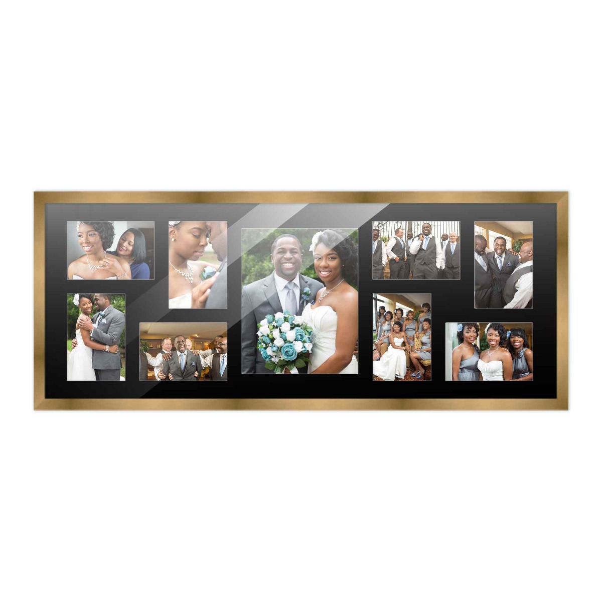 12x32 Wood Collage Frame - With Mat to Display 9 Pictures ...