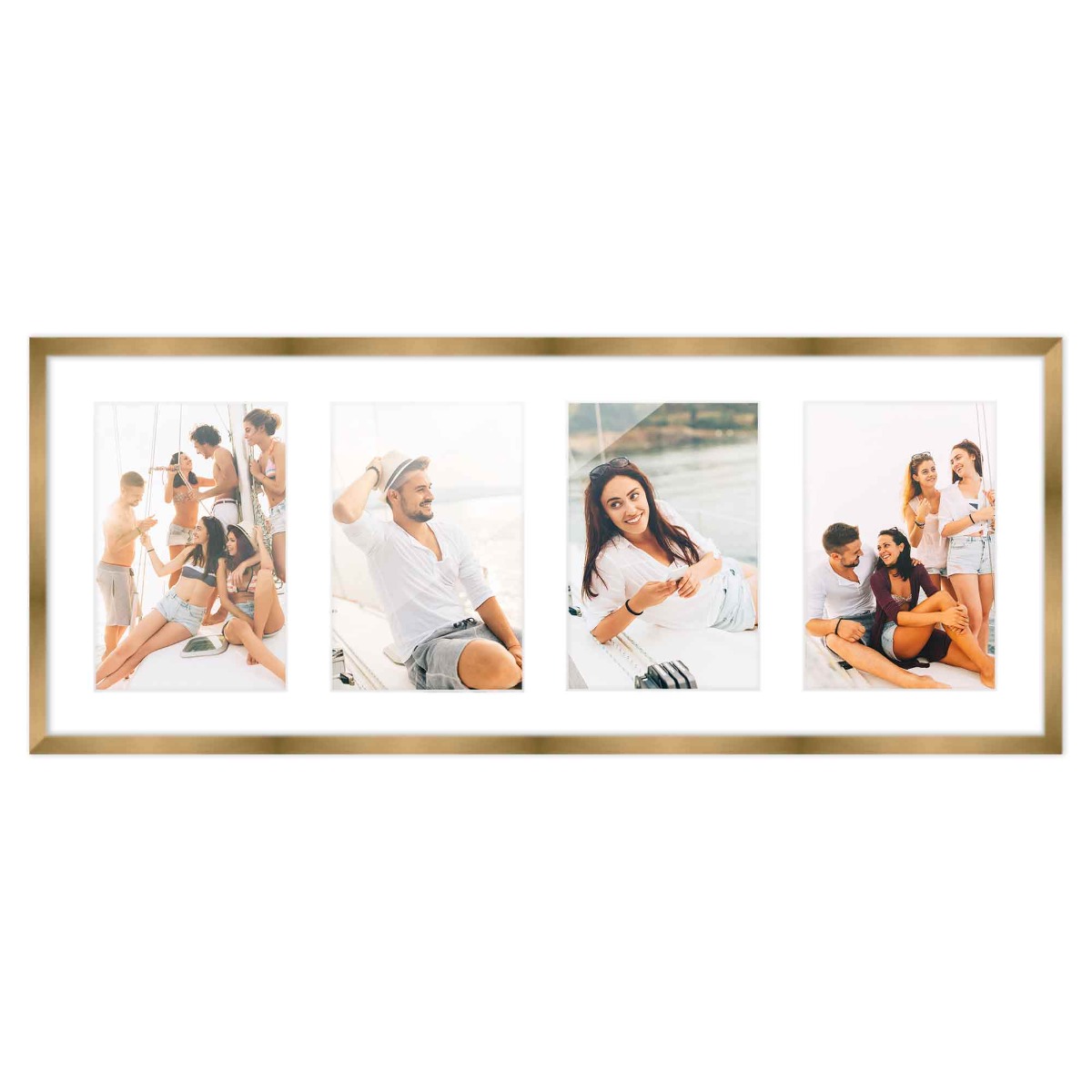 7.5x19 Wood Collage Frame - With Mat to Display 4 4x6 Pictures ...