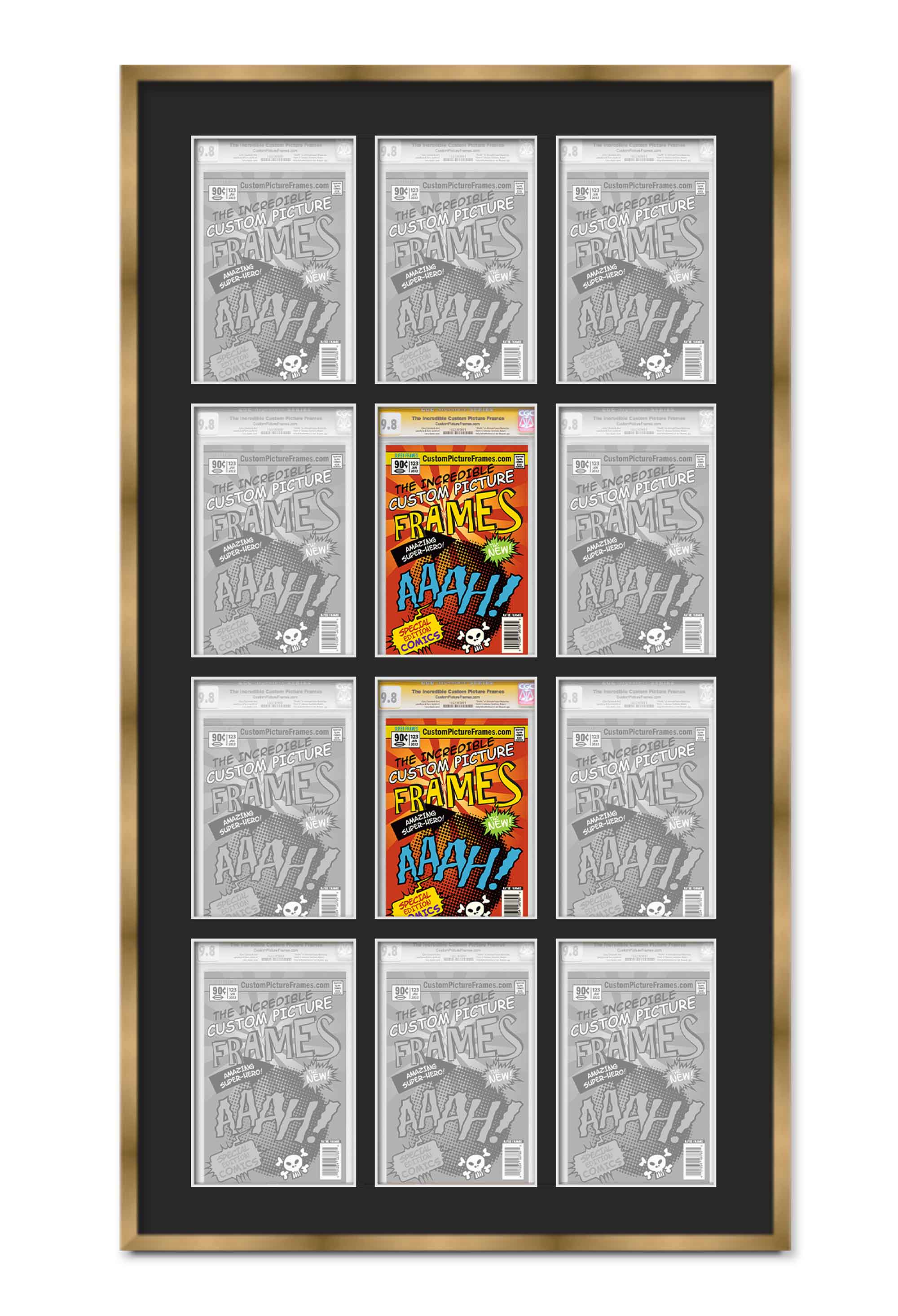 Gold Graded Comic Book Frame for 12 Comic Books | Frames for CGC, CBCS ...