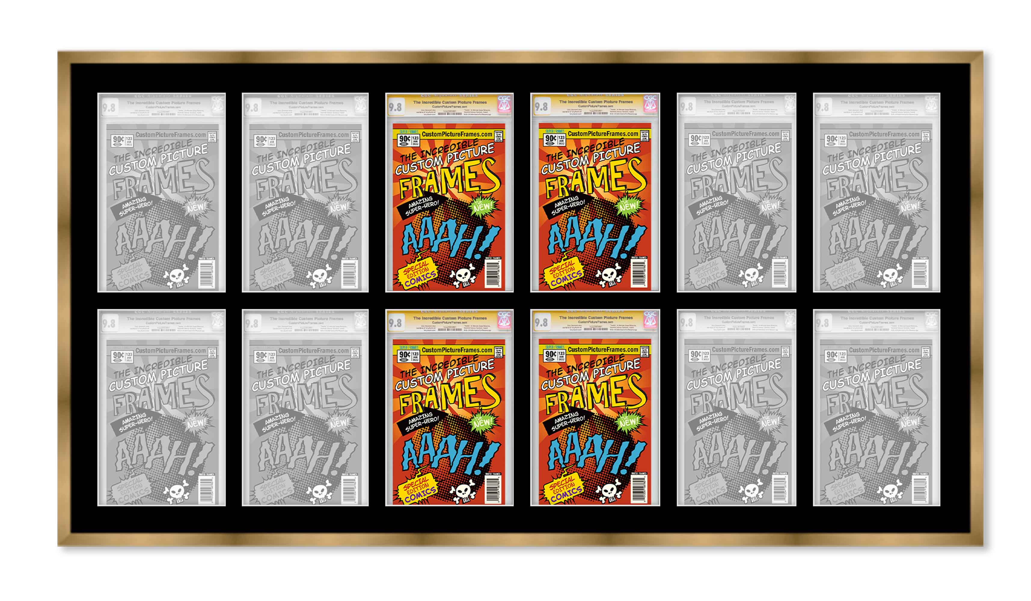 Gold Graded Comic Book Frame for 12 Comic Books | Frames for CGC, CBCS ...