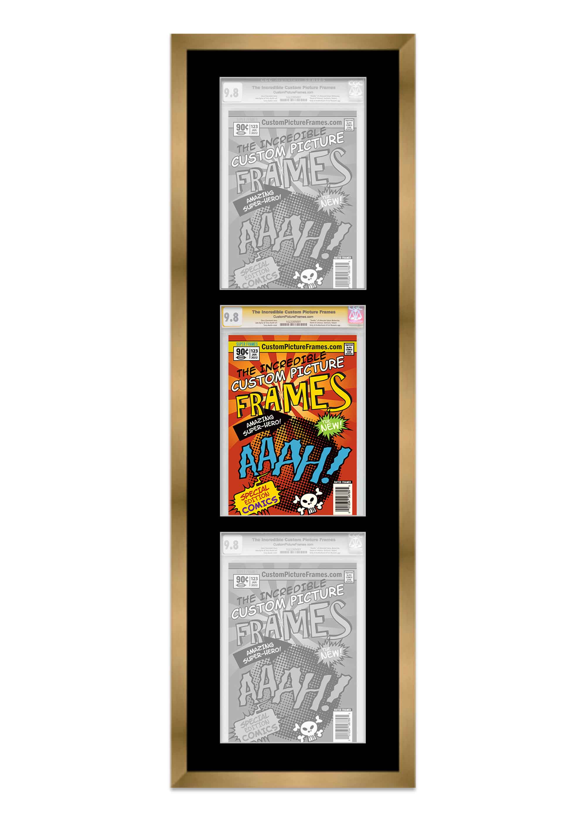 Gold Graded Comic Book Frame for 3 Comic Books | Frames for CGC, CBCS ...