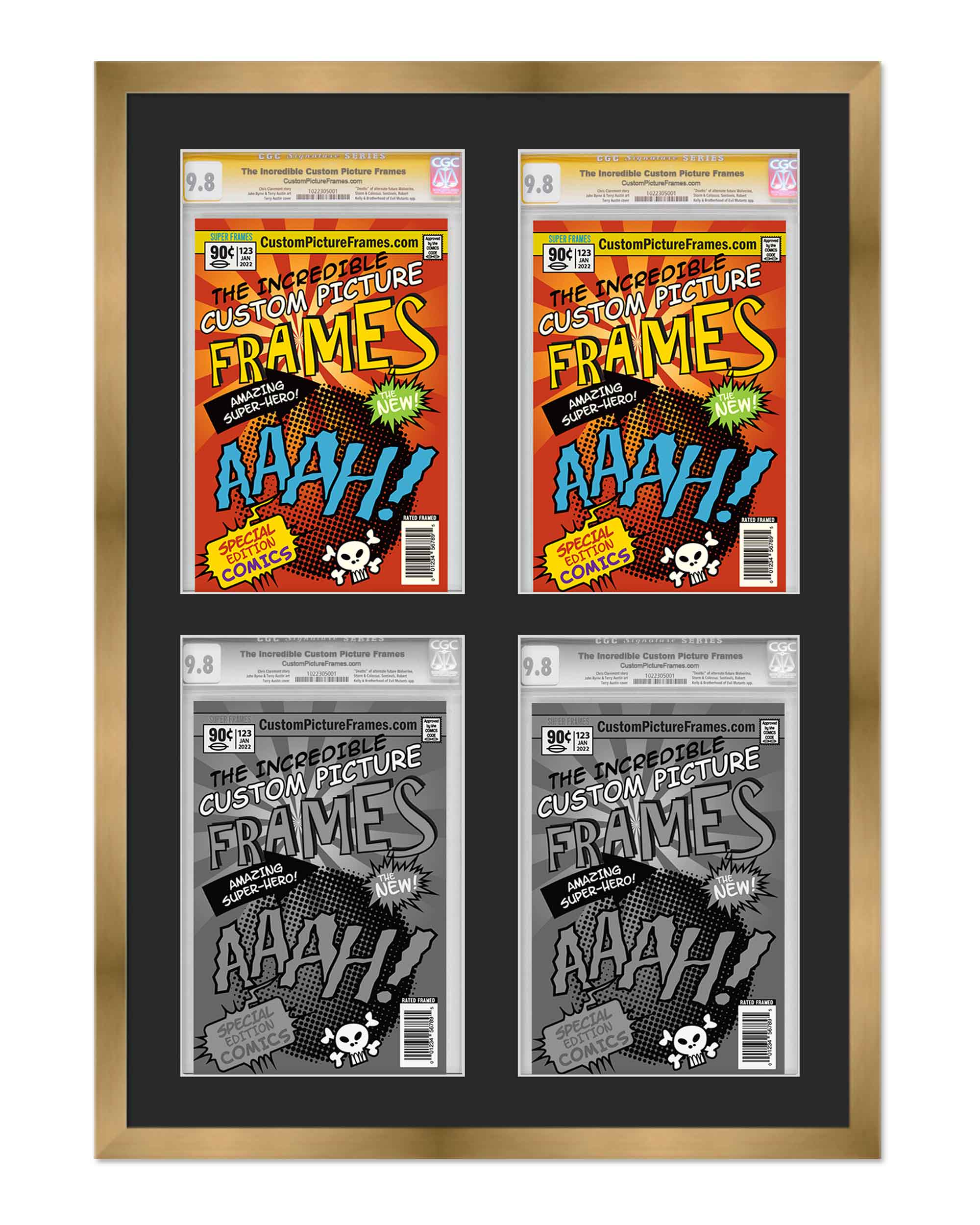 Gold 2x2 Graded Comic Book Frame for 4 Comic Books | Frames for CGC ...