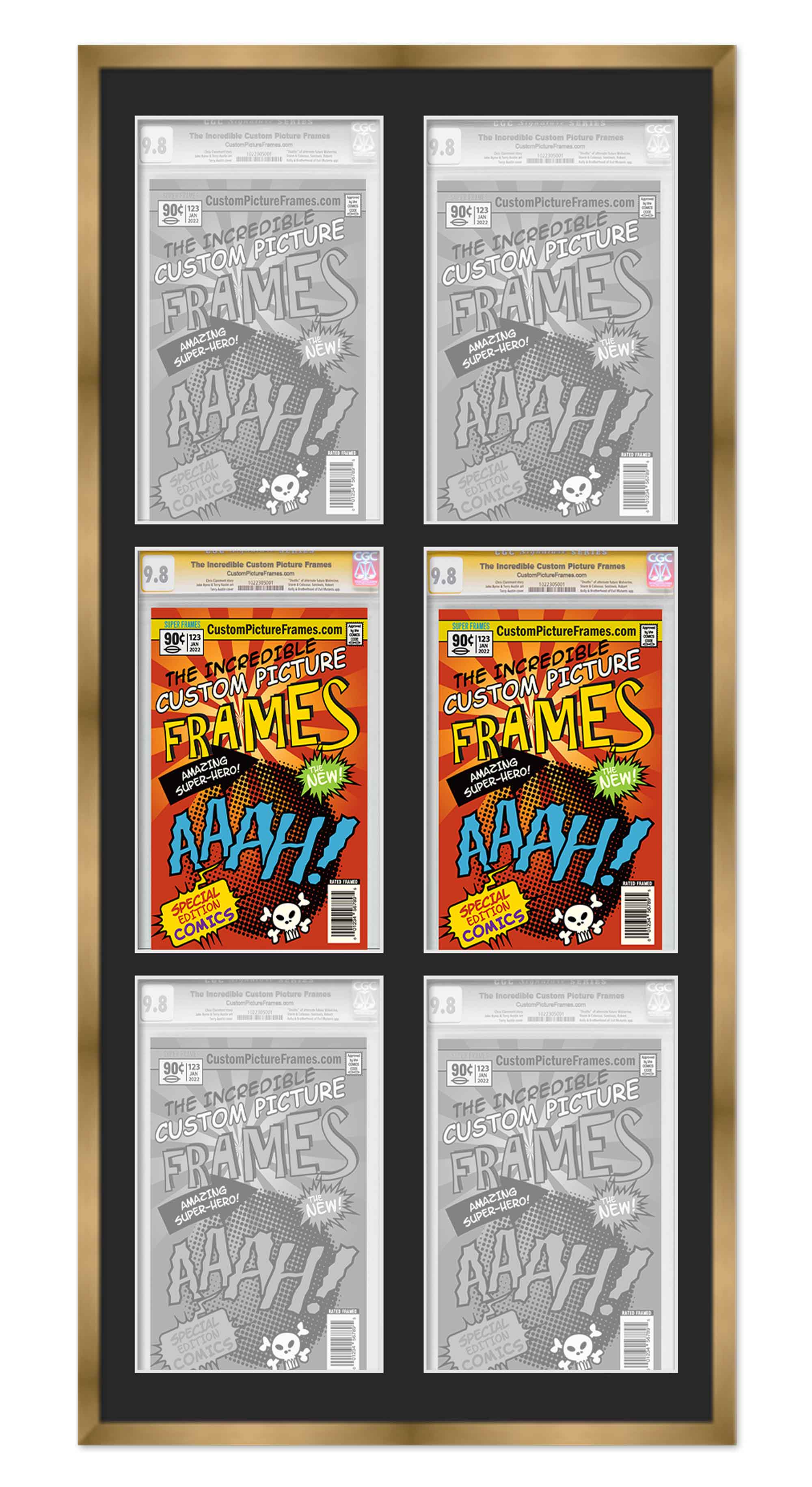 Gold Graded Comic Book Frame for 6 Comic Books | Frames for CGC, CBCS ...