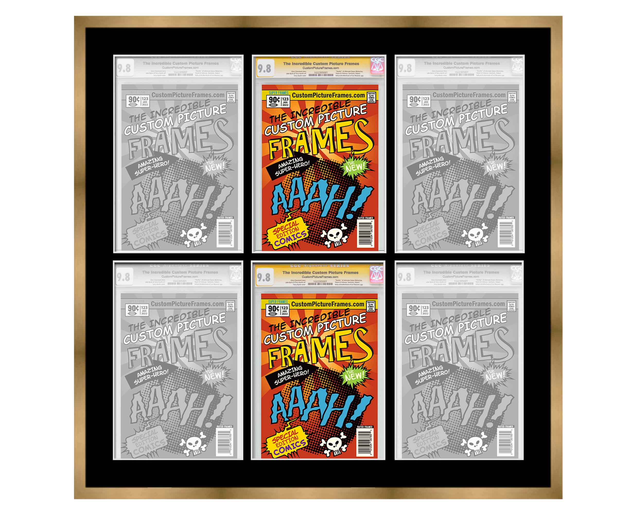 Gold Graded Comic Book Frame for 6 Comic Books | Frames for CGC, CBCS ...