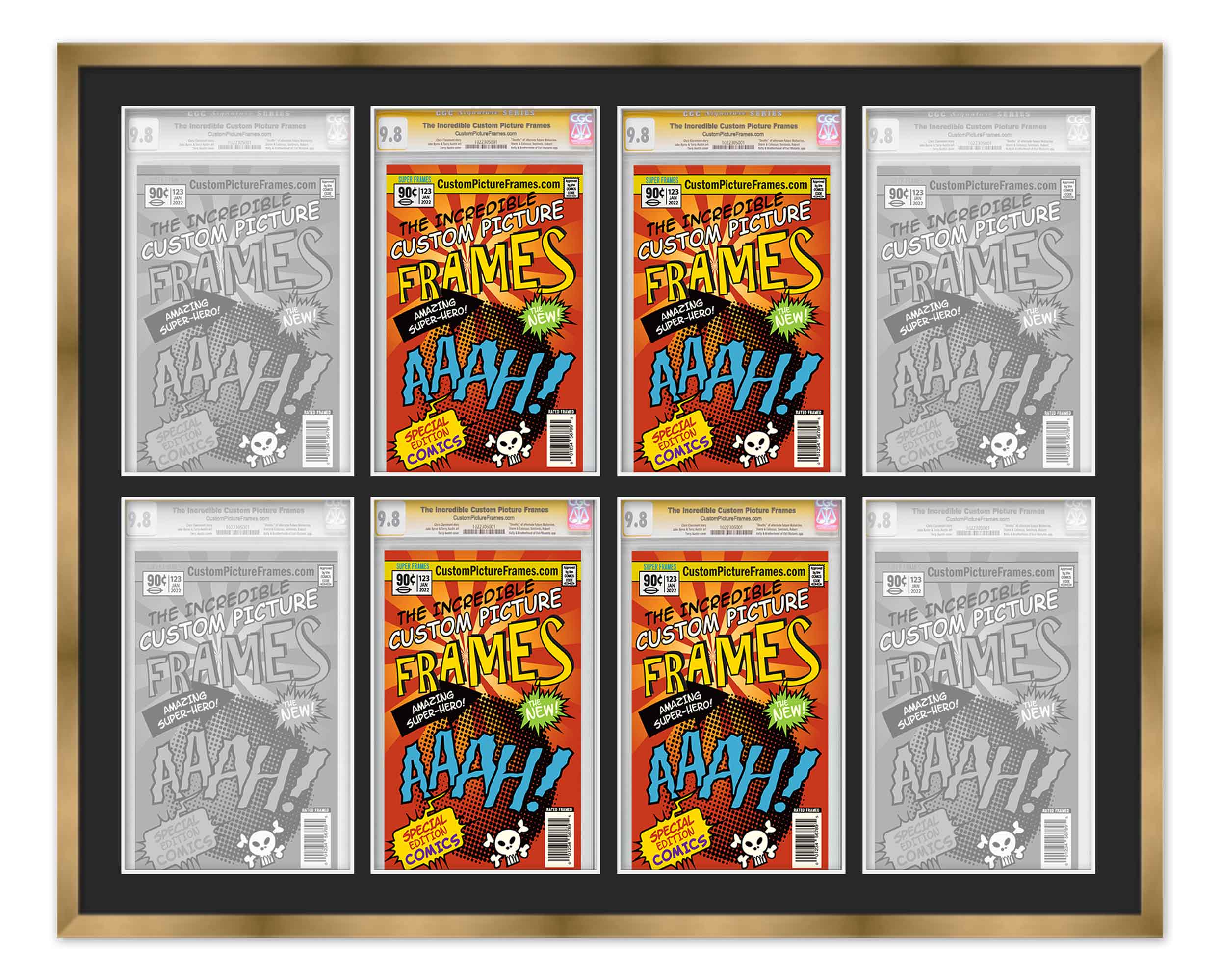 Gold Graded Comic Book Frame for 8 Comic Books | Frames for CGC, CBCS ...