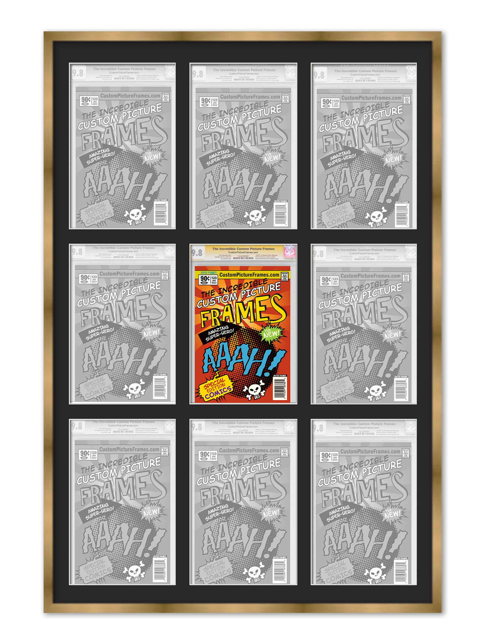 Gold Graded Comic Book Frame for 9 Comic Books | Frames for CGC, CBCS ...