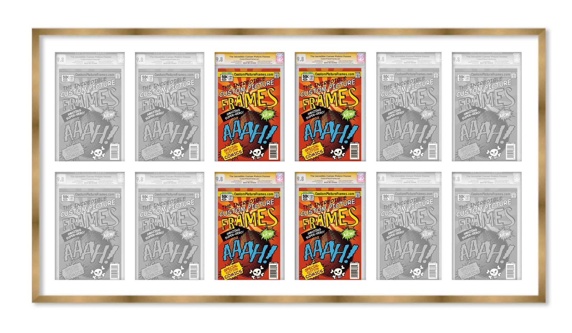 Gold Graded Comic Book Frame for 12 Comic Books | Frames for CGC, CBCS ...