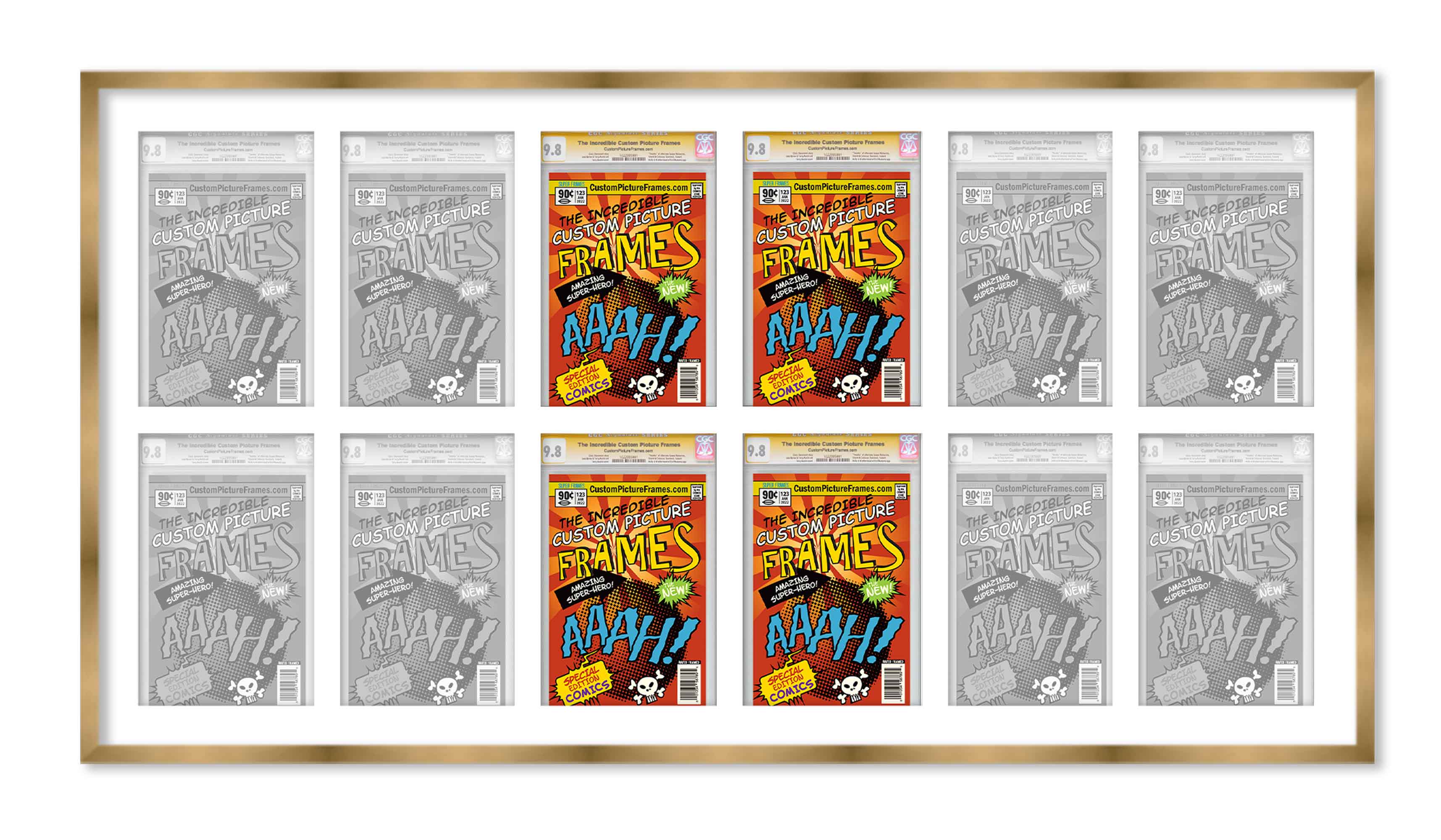 Gold Graded Comic Book Frame for 12 Comic Books | Frames for CGC, CBCS ...