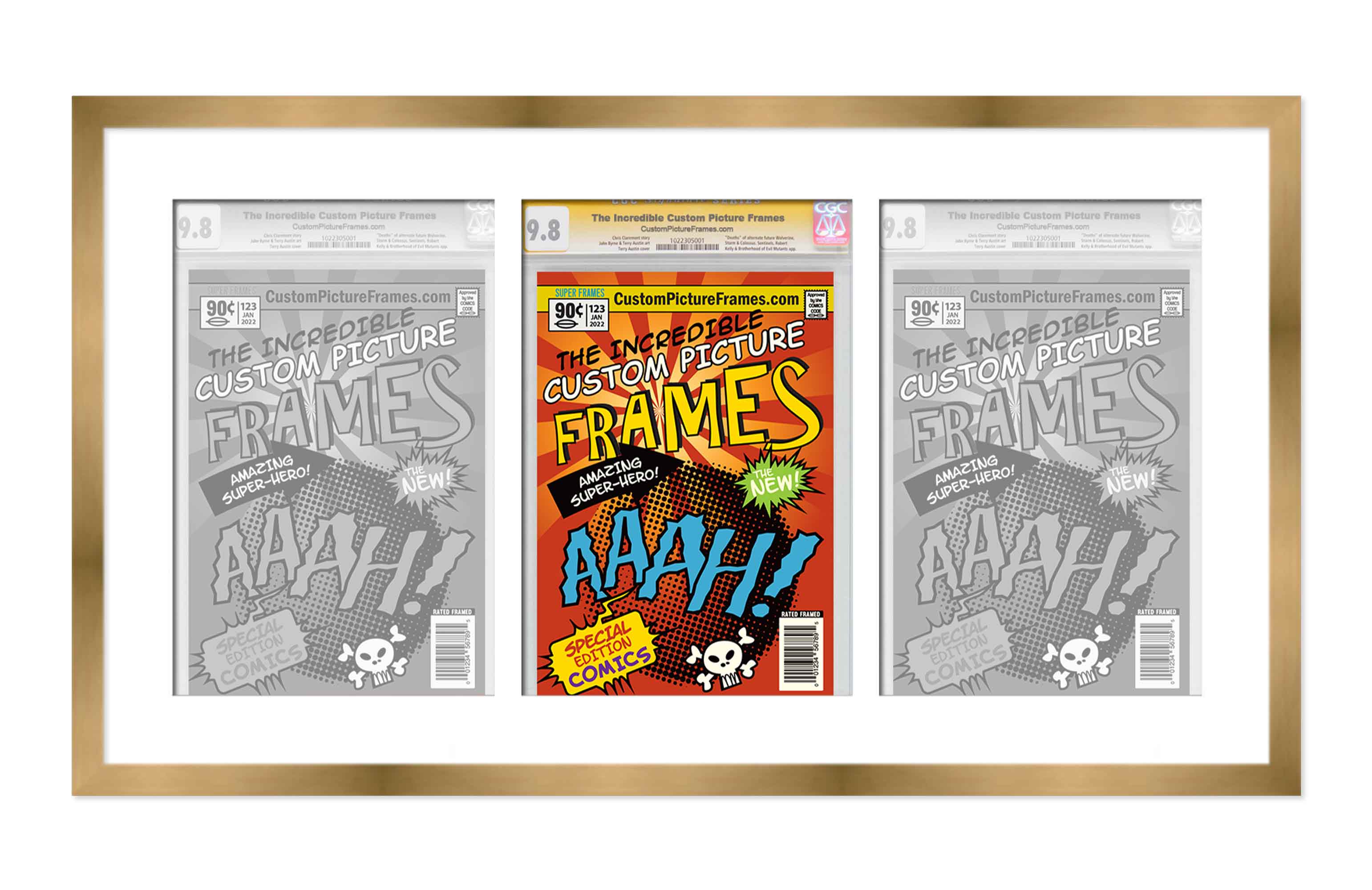 Gold Graded Comic Book Frame for 3 Comic Books | Frames for CGC, CBCS ...