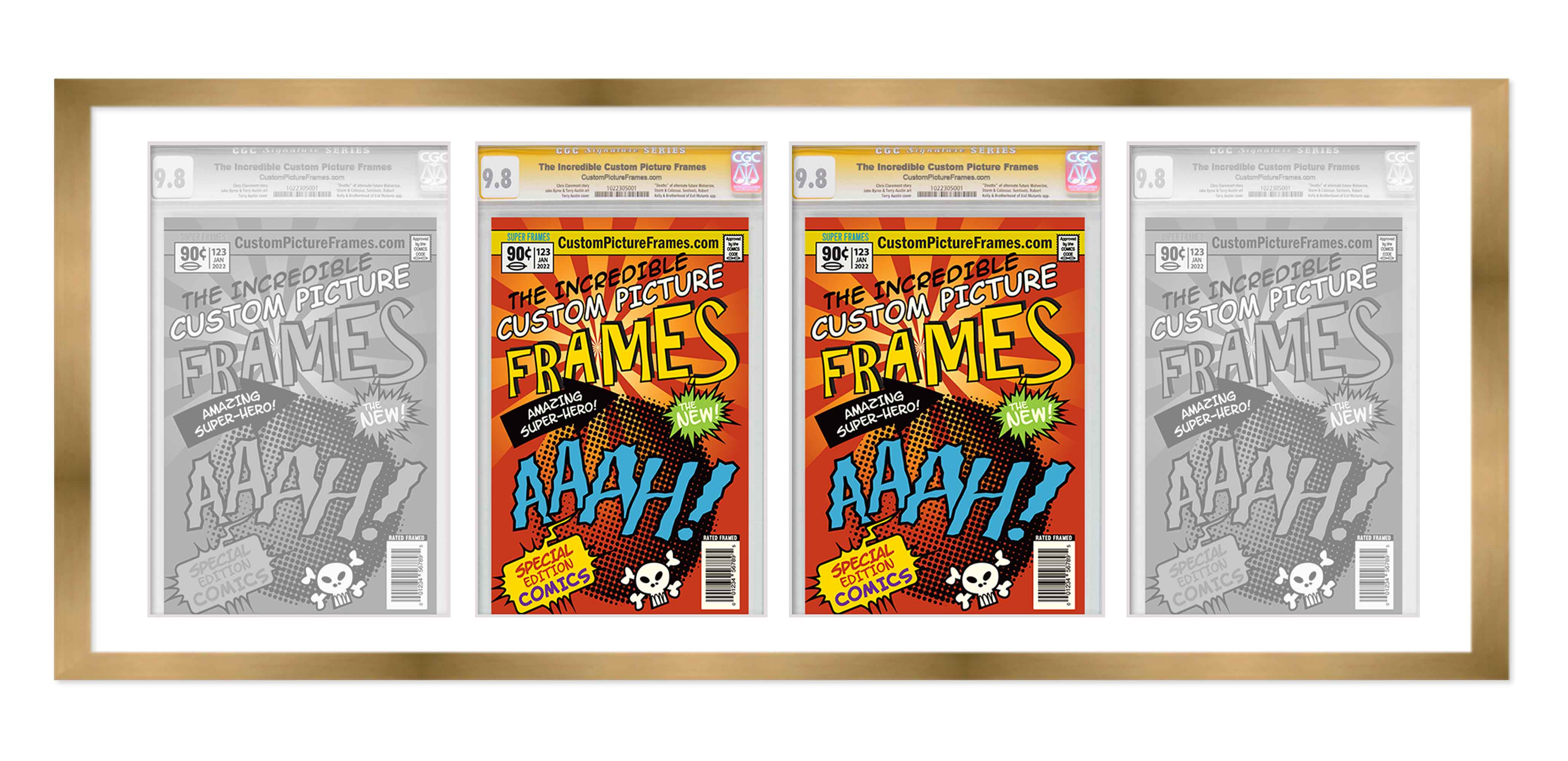 Gold Graded Comic Book Frame for 4 Comic Books | Frames for CGC, CBCS ...