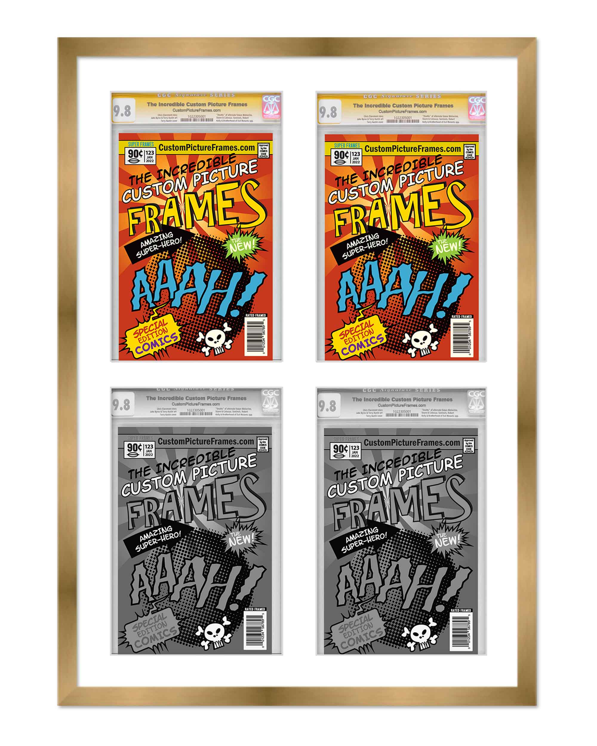 Gold 2x2 Graded Comic Book Frame for 4 Comic Books | Frames for CGC ...