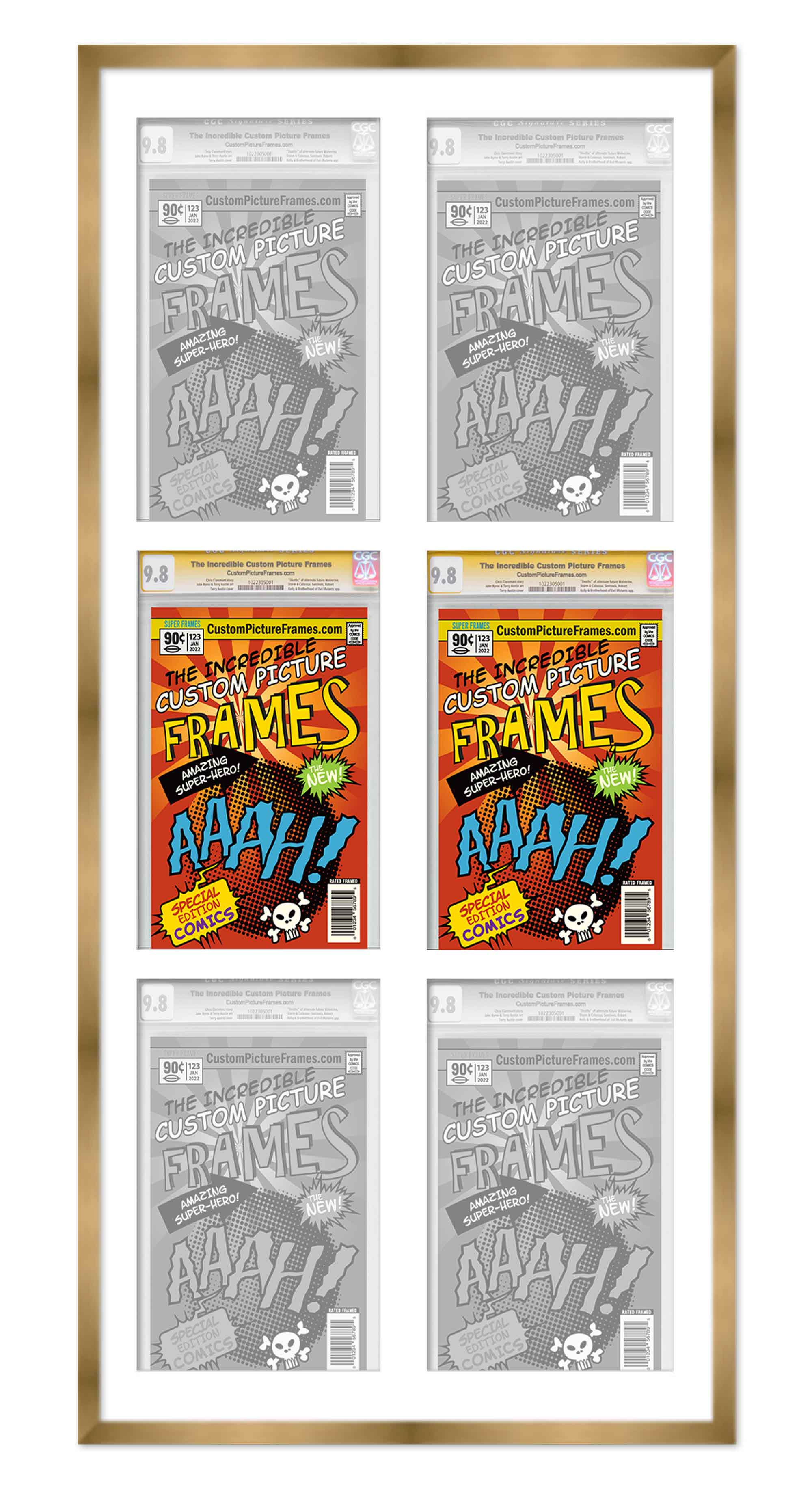 Gold Graded Comic Book Frame for 6 Comic Books | Frames for CGC, CBCS ...