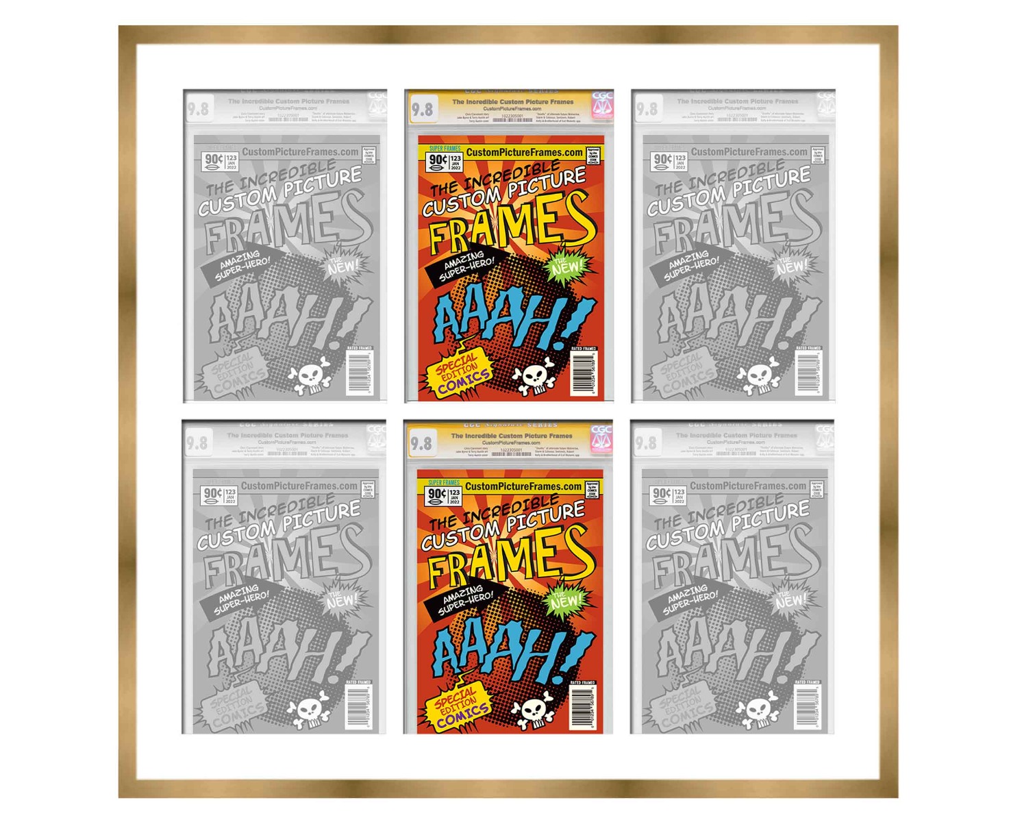 Gold Graded Comic Book Frame for 6 Comic Books | Frames for CGC, CBCS ...
