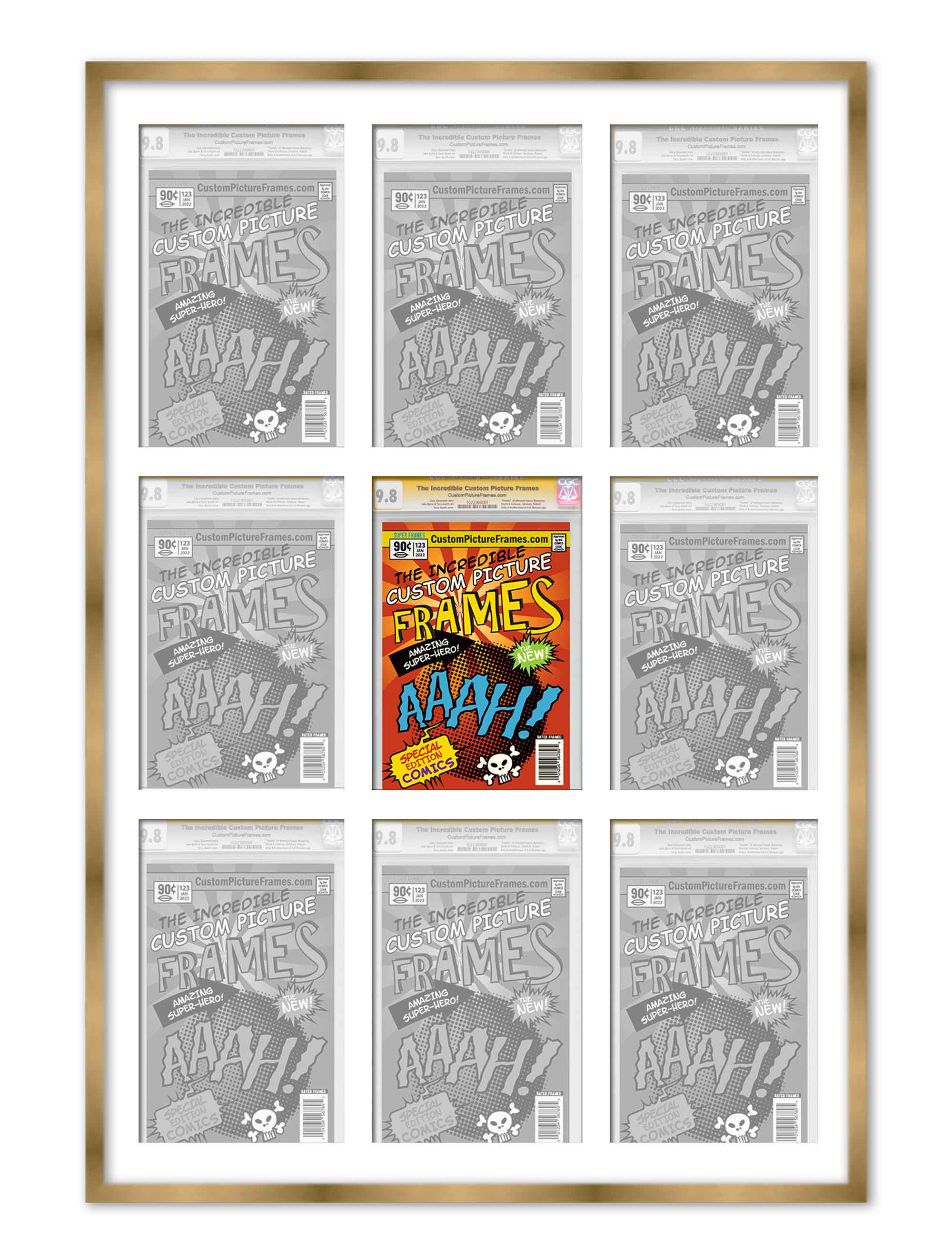 Gold Graded Comic Book Frame for 9 Comic Books | Frames for CGC, CBCS ...