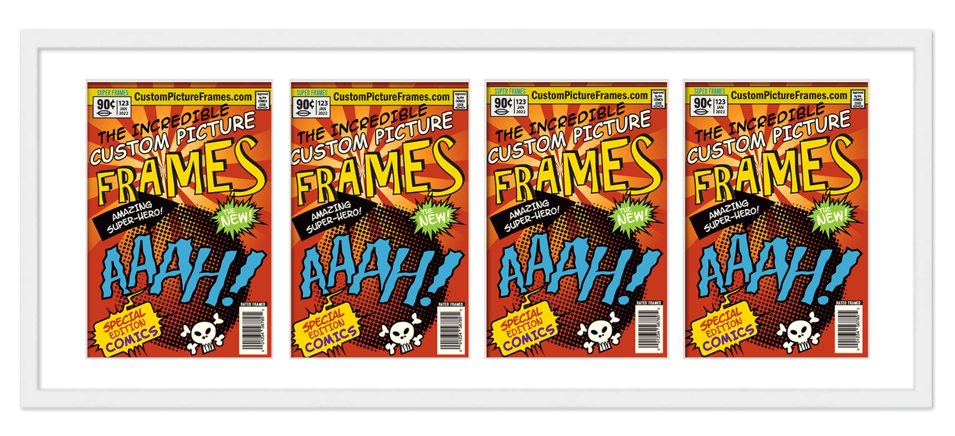White Comic Book Frame for 4 Comic Books | Frames for Comic Books