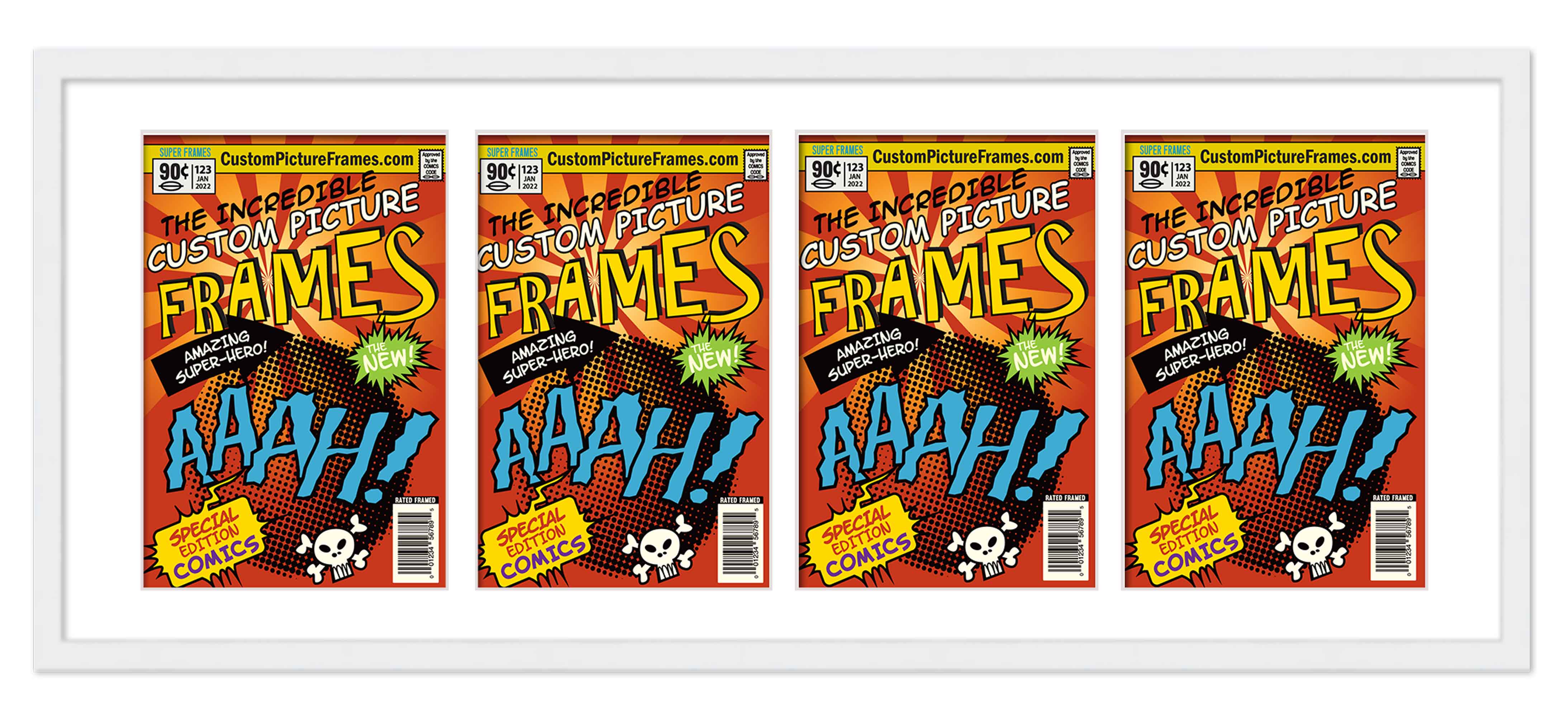 White Comic Book Frame for 4 Comic Books | Frames for Comic Books