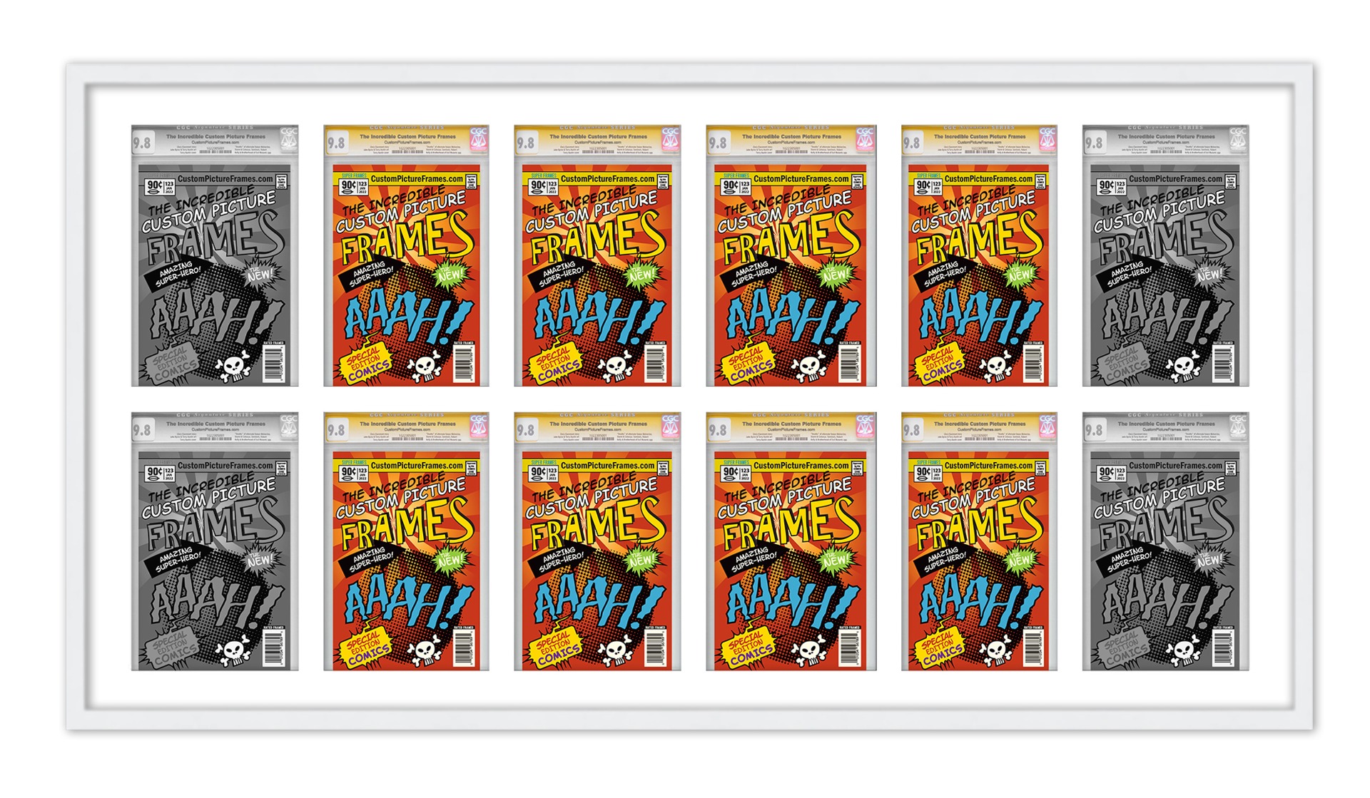 White Graded Comic Book Frame for 12 Comic Books | Frames for CGC, CBCS ...
