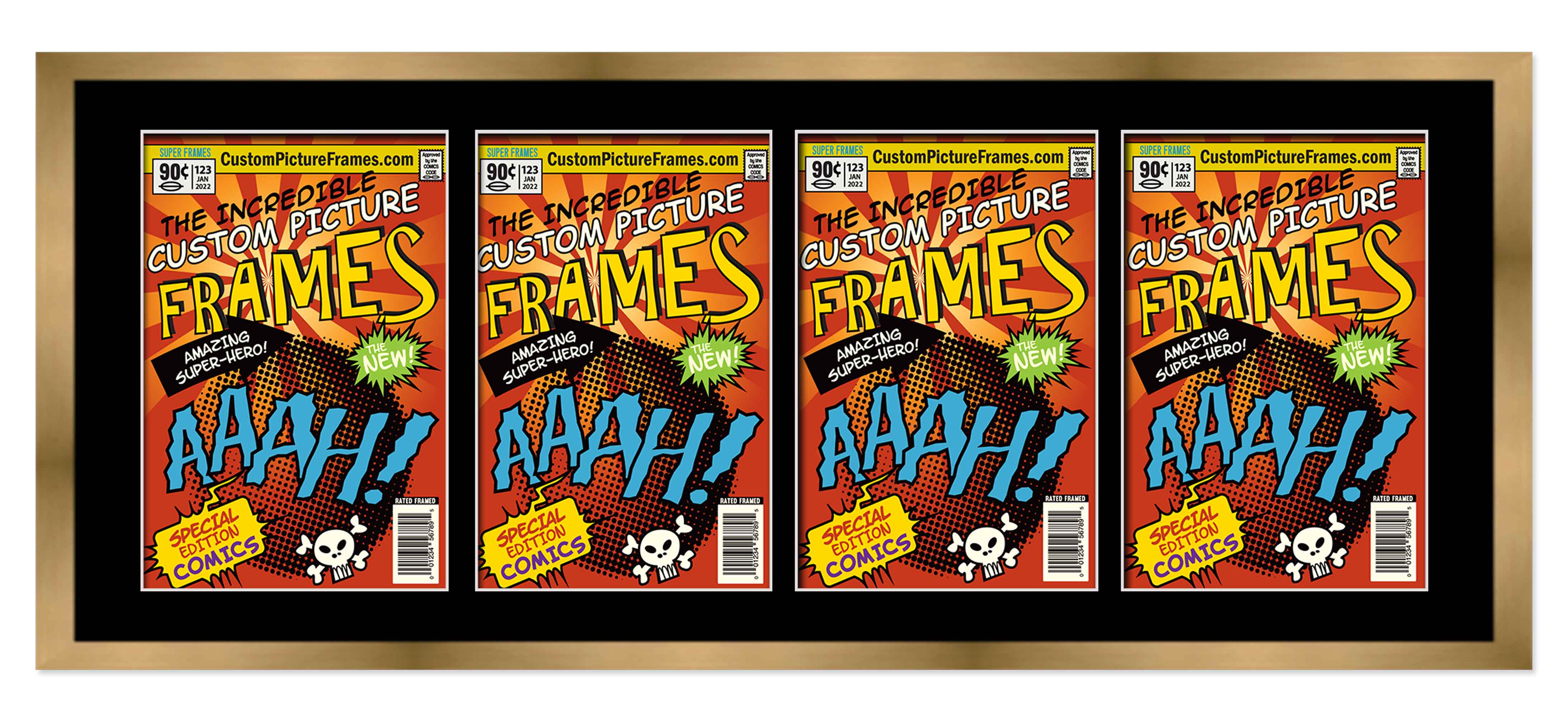 Gold Comic Book Frame for 4 Comic Books | Frames for Comic Books