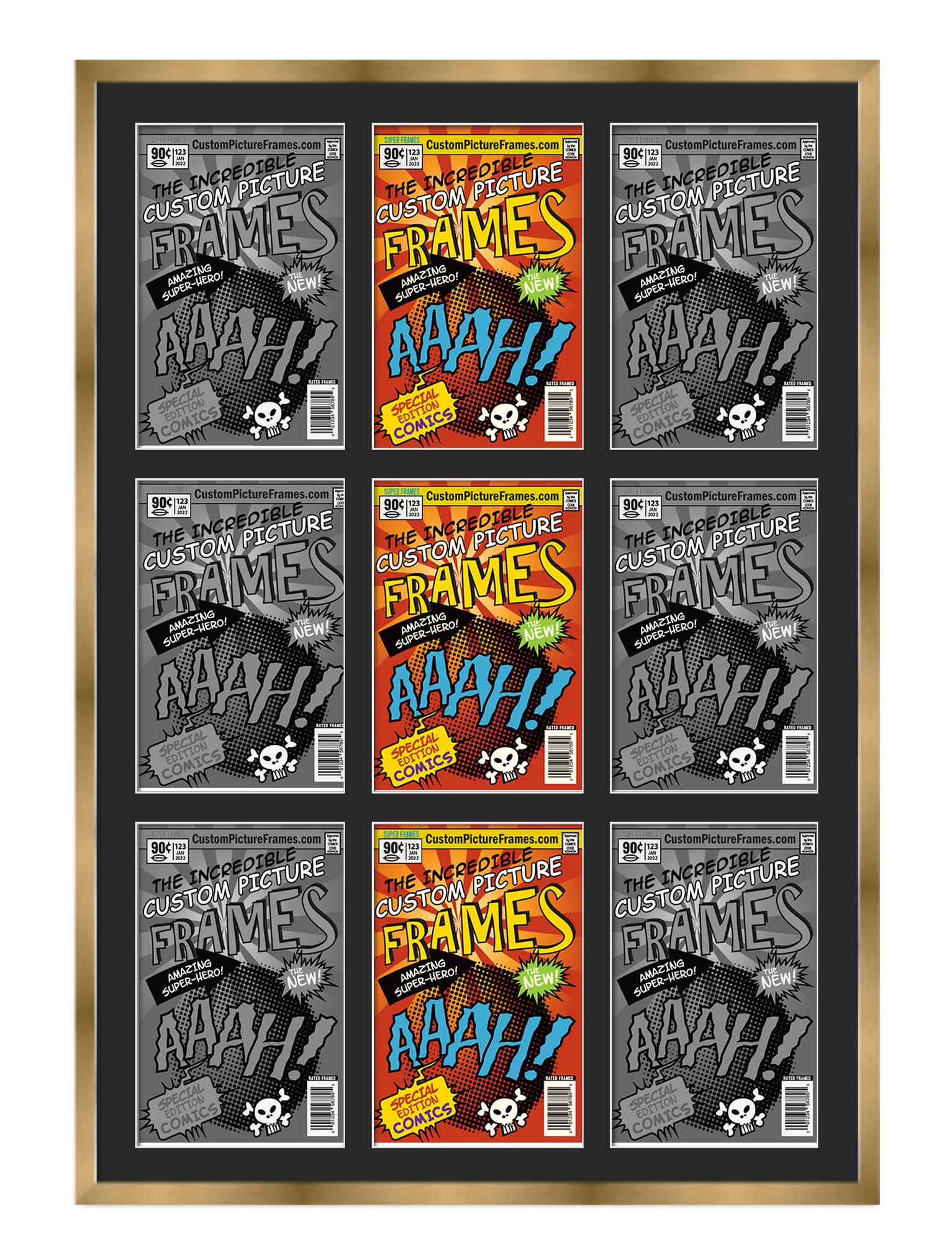 Gold Comic Book Frame for 9 Comic Books | Frames for Comic Books
