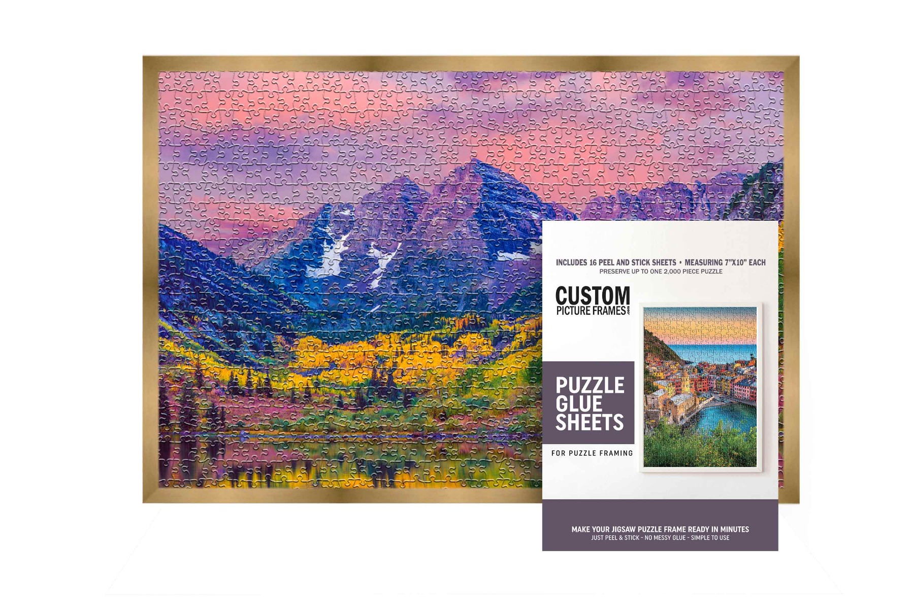 Gold Jigsaw Puzzle Frame | Frame & Glue Sheets for Puzzles