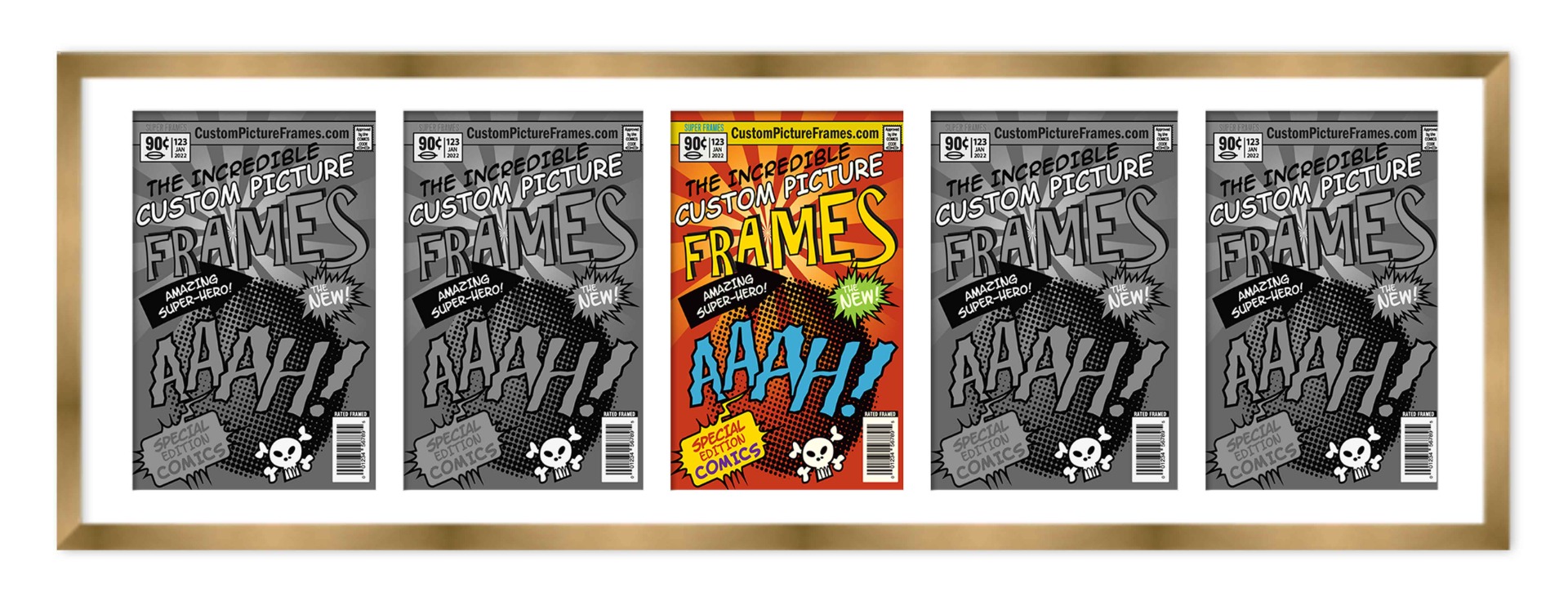 Gold Comic Book Frame for 5 Comic Books | Frames for Comic Books