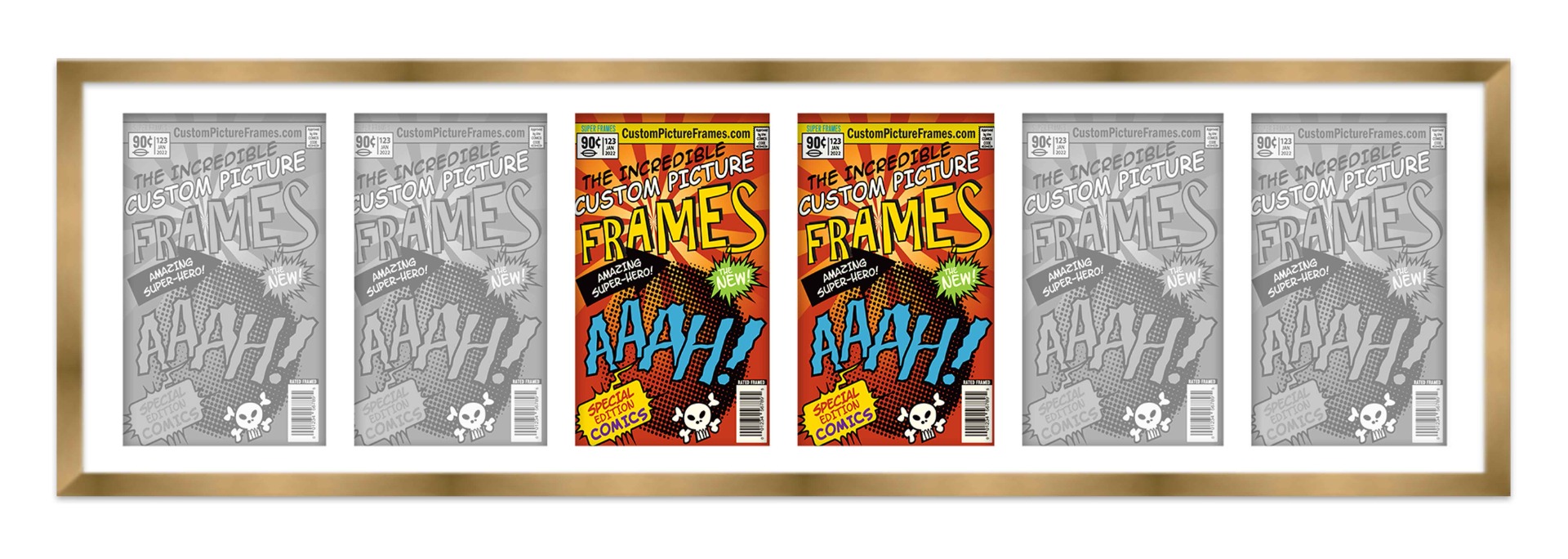 Gold Comic Book Frame for 6 Comic Books | Frames for Comic Books