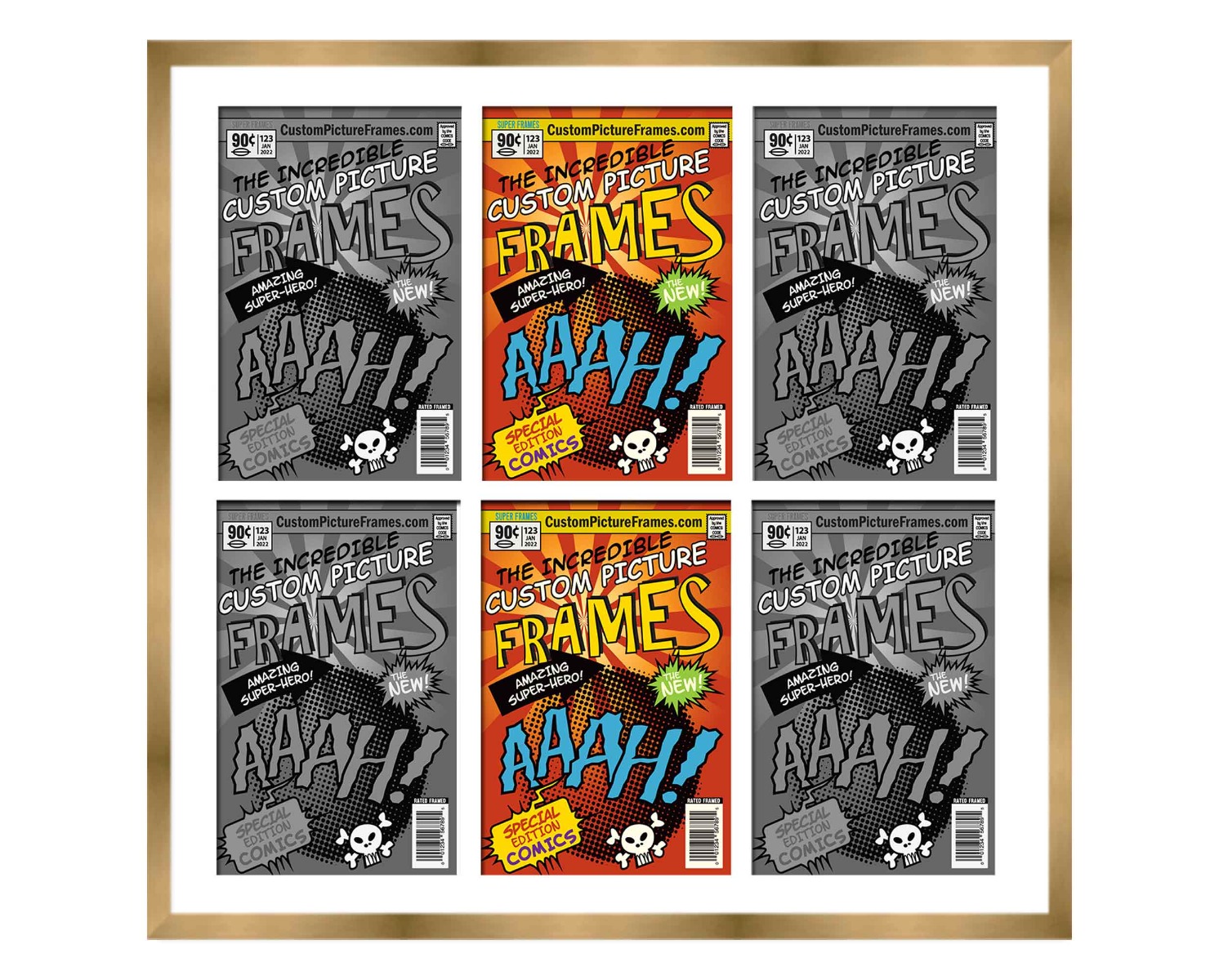 Gold Comic Book Frame for 6 Comic Books | Frames for Comic Books