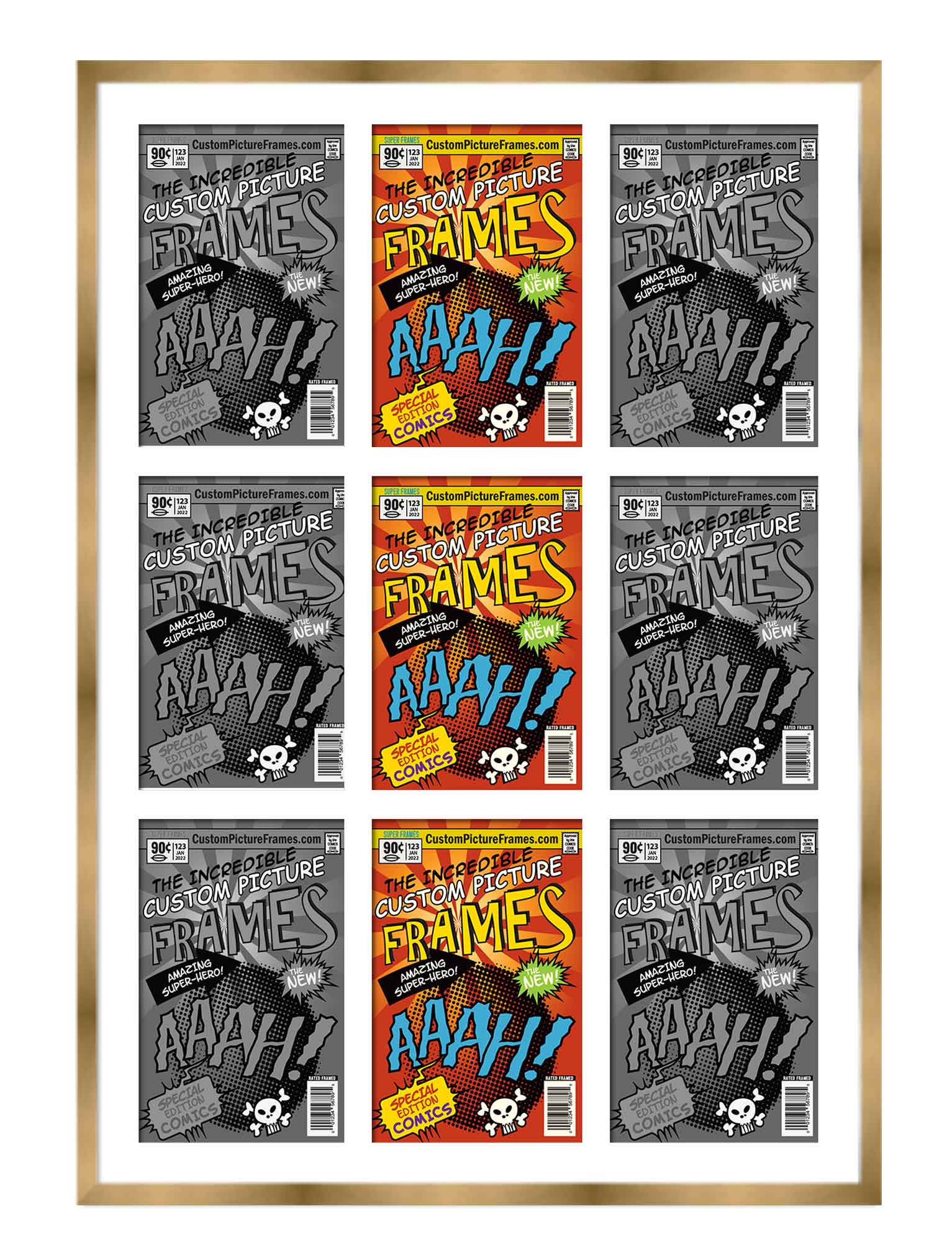 Gold Comic Book Frame for 9 Comic Books | Frames for Comic Books