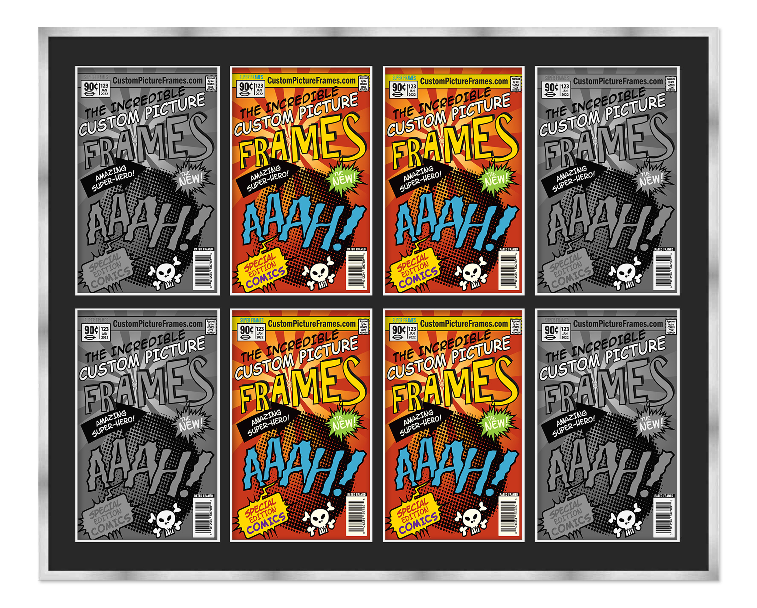 Silver Comic Book Frame for 8 Comic Books | Frames for Comic Books