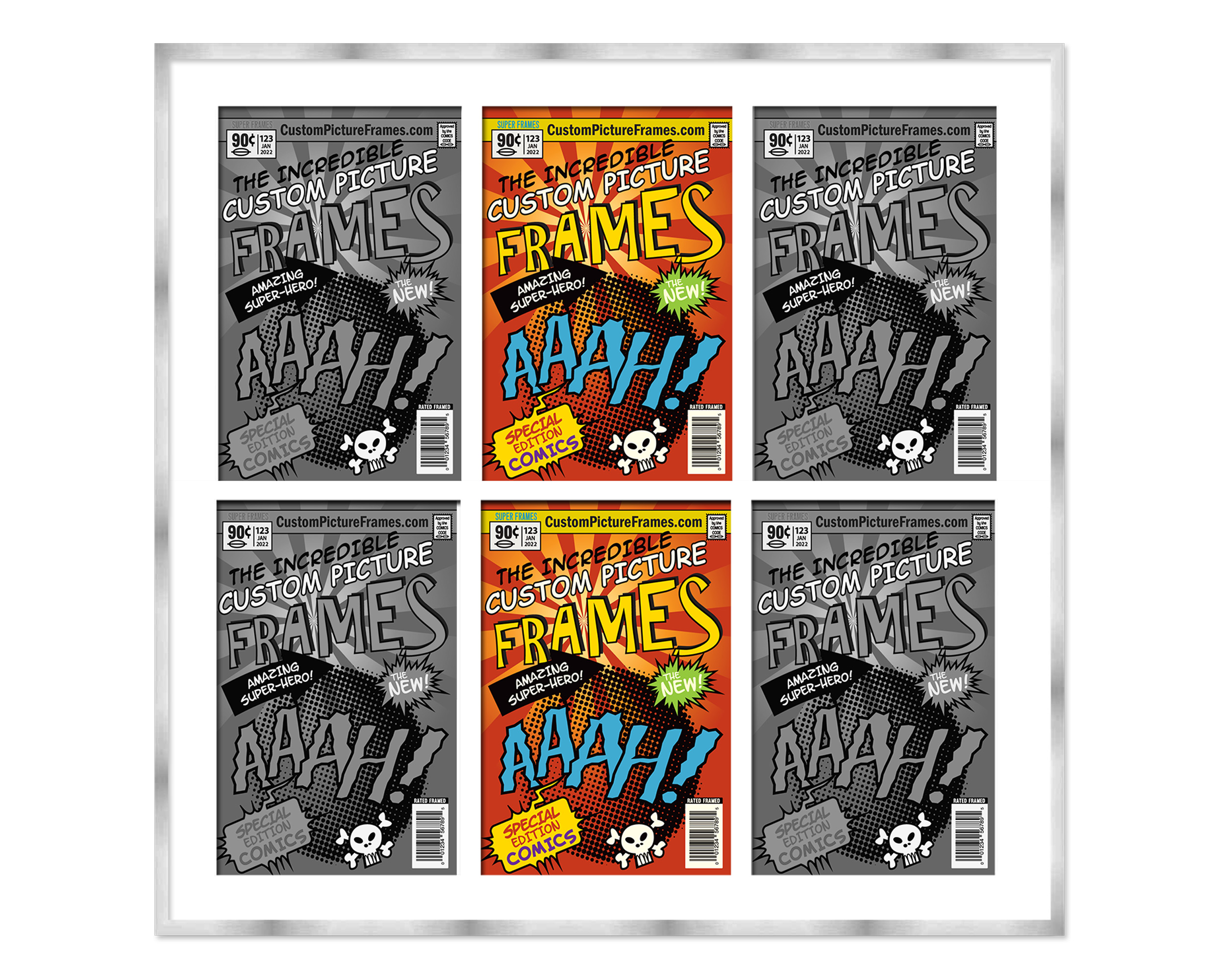 Silver Comic Book Frame for 6 Comic Books | Frames for Comic Books