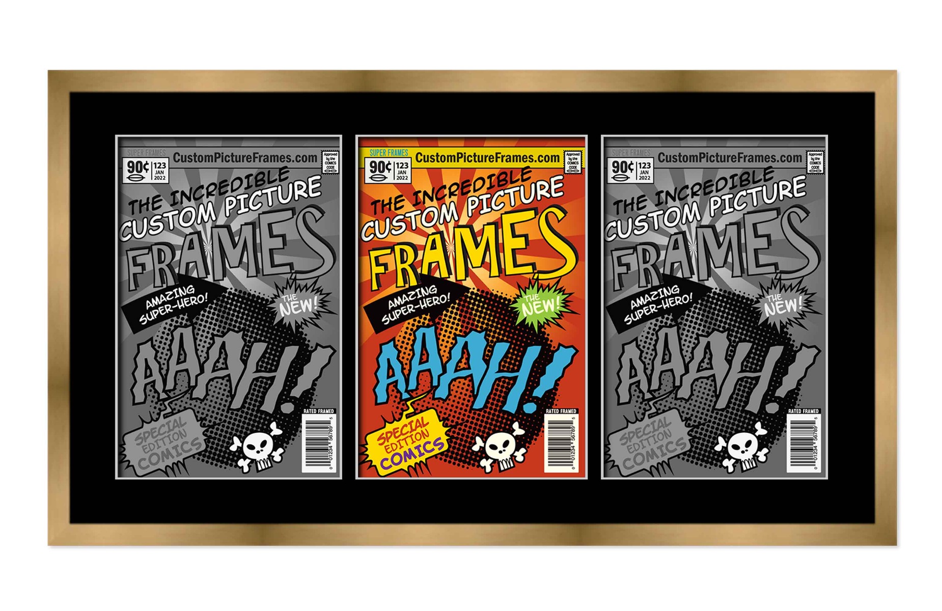 Gold Comic Book Frame for 3 Comic Books | Frames for Comic Books