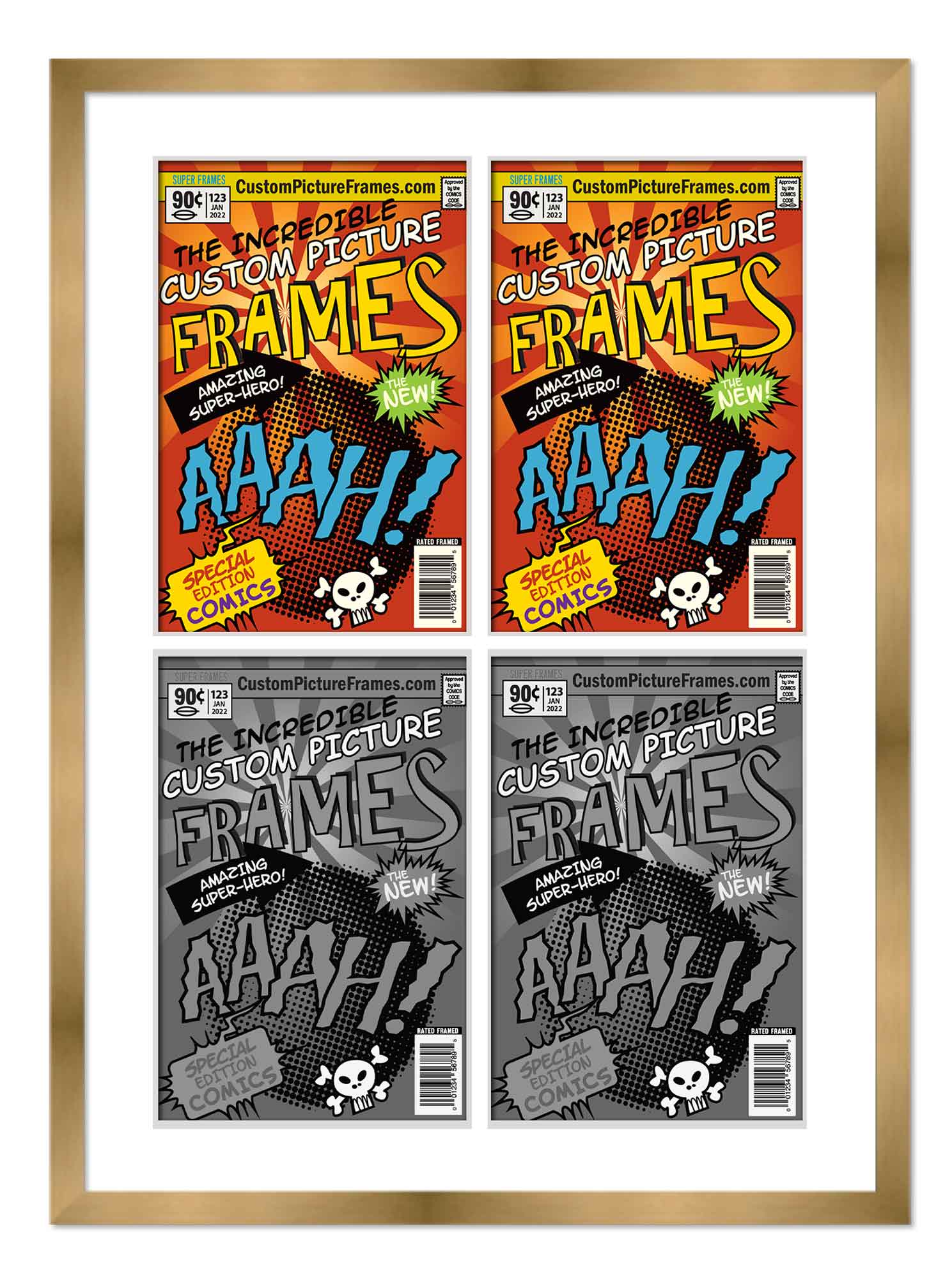 Gold 2x2 Comic Book Frame for 4 Comic Books | Frames for Comic Books