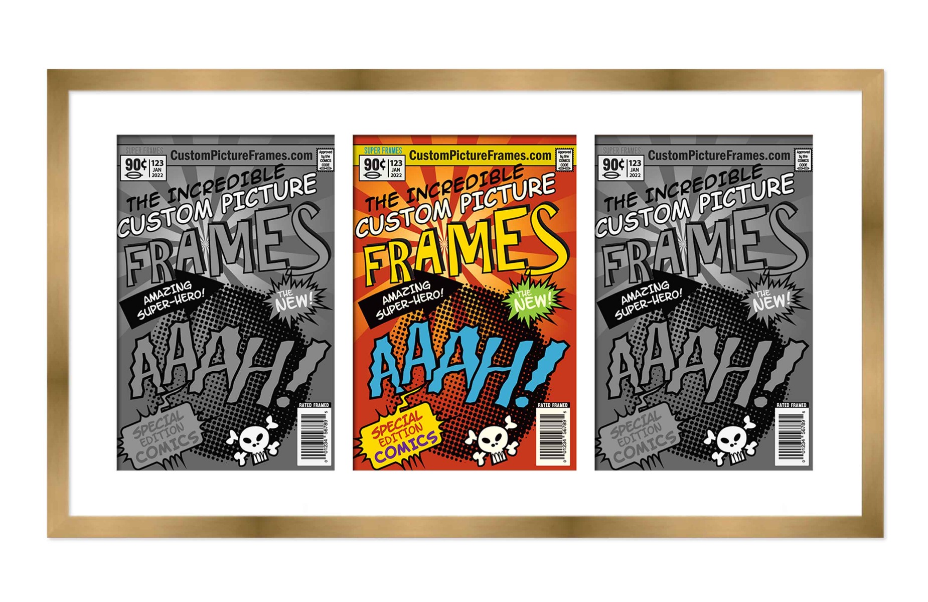 Gold Comic Book Frame for 3 Comic Books | Frames for Comic Books