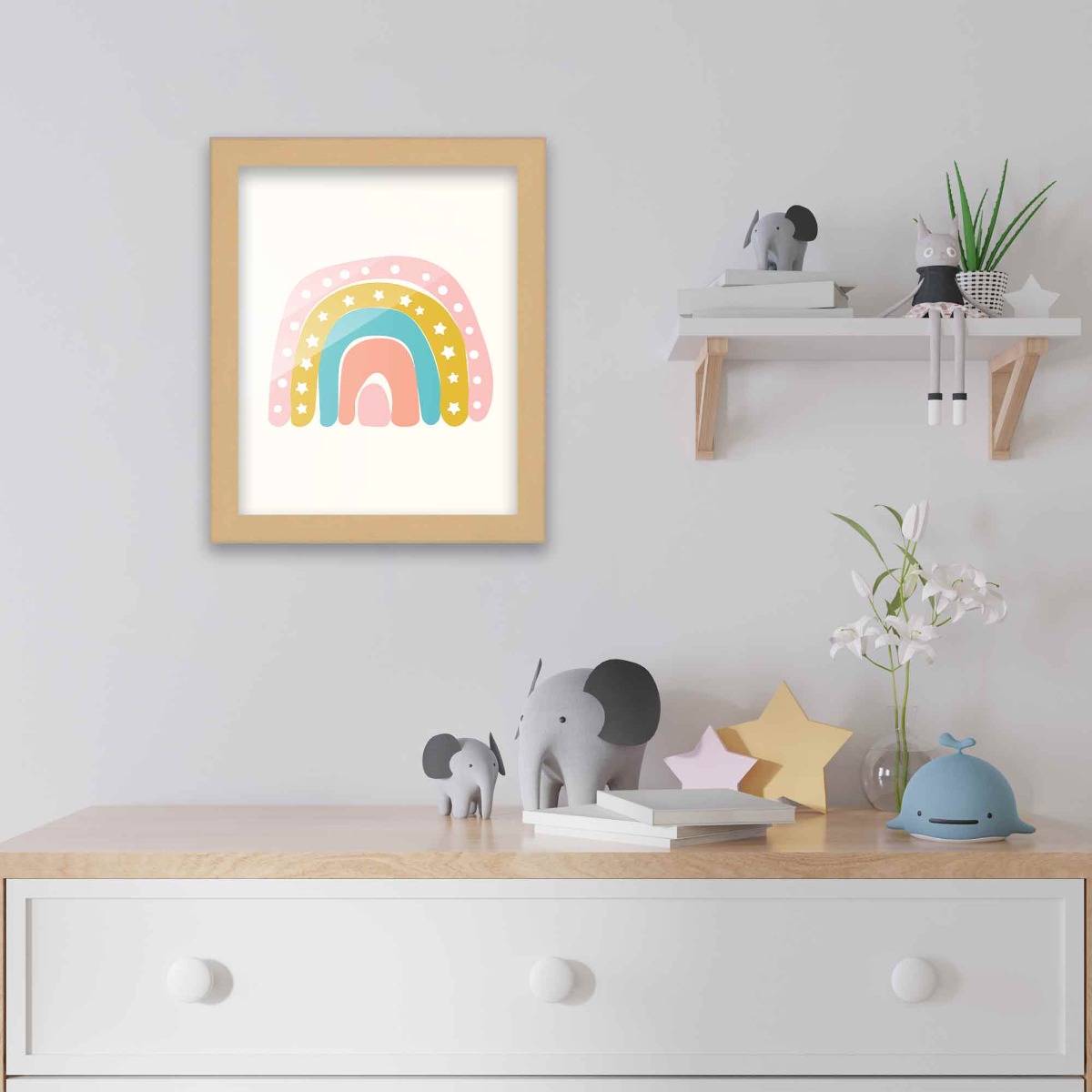 8x10 Framed Art Boho Rainbow Poster In Natural Wood Frame