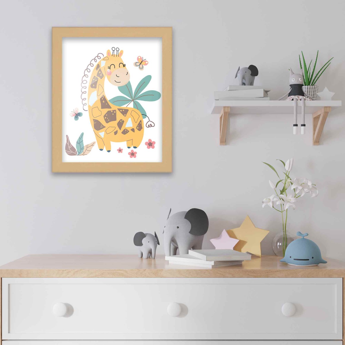 8x10 Framed Art Boho Safari Giraffe Poster In Natural Wood Frame
