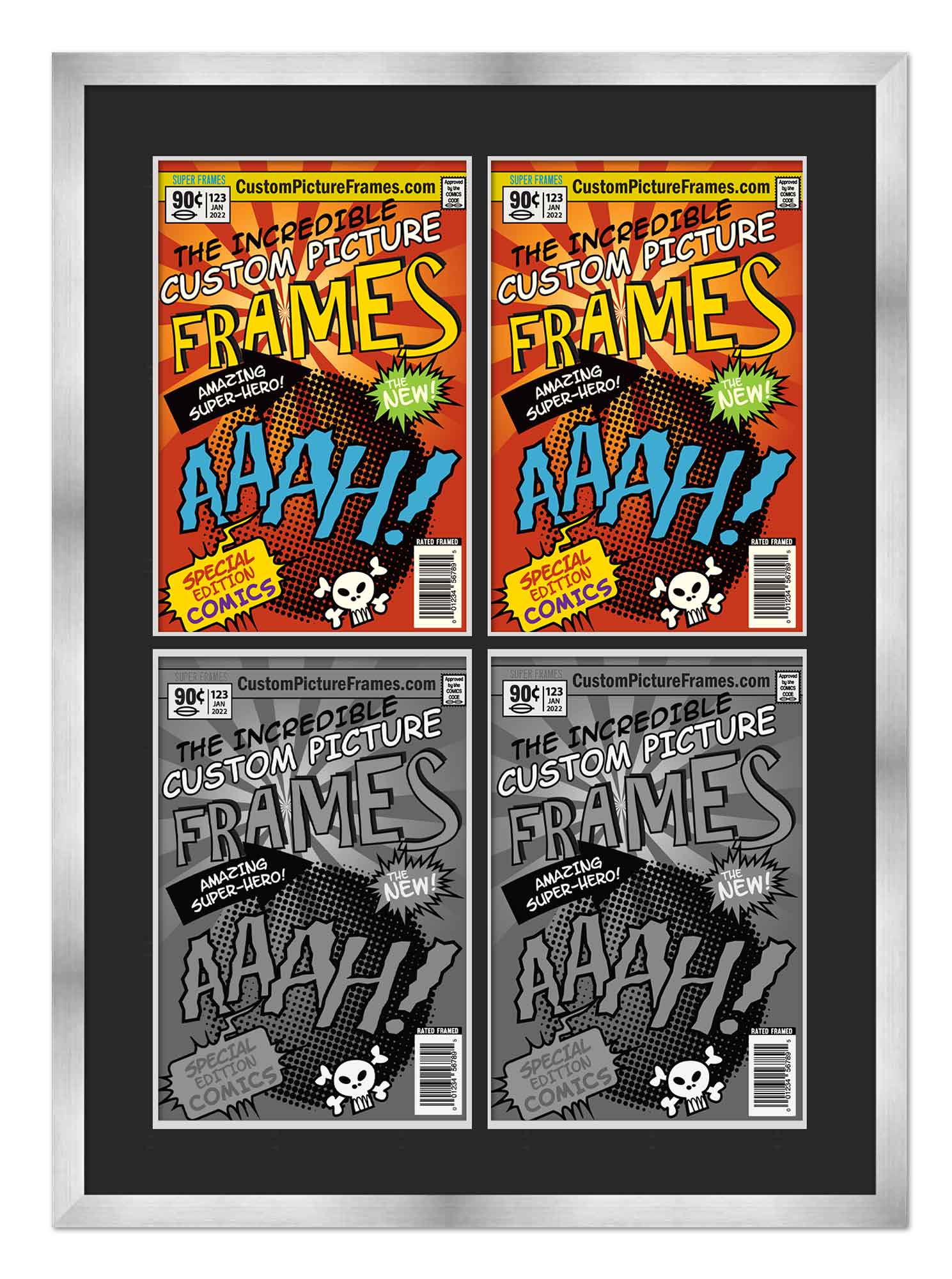 Silver 2x2 Comic Book Frame for 4 Comic Books | Frames for Comic Books
