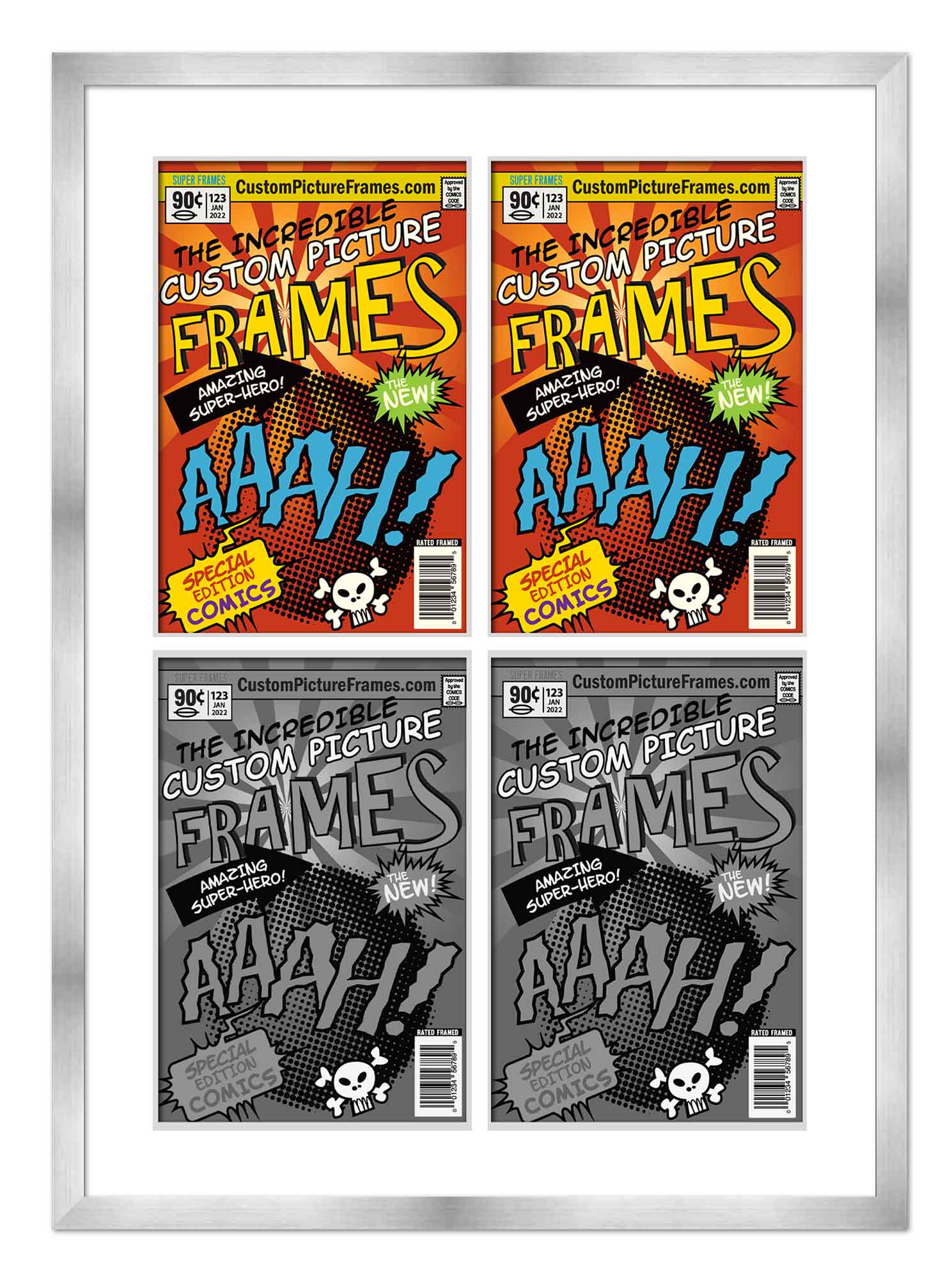 Silver 2x2 Comic Book Frame for 4 Comic Books | Frames for Comic Books