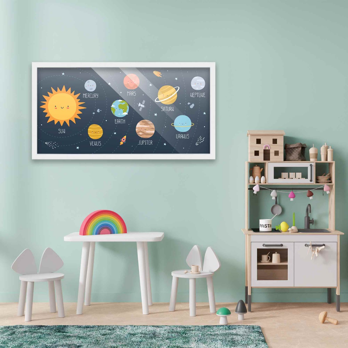 12x24 FramedArt Solar System Poster In White Wood Frame