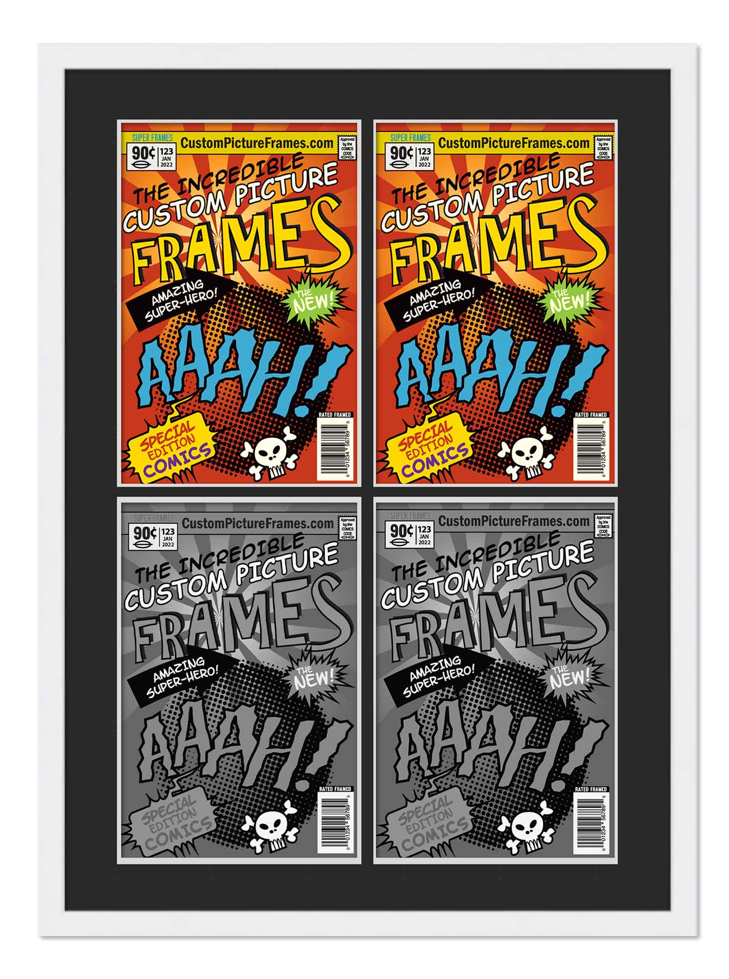 White 2x2 Comic Book Frame for 4 Comic Books | Frames for Comic Books